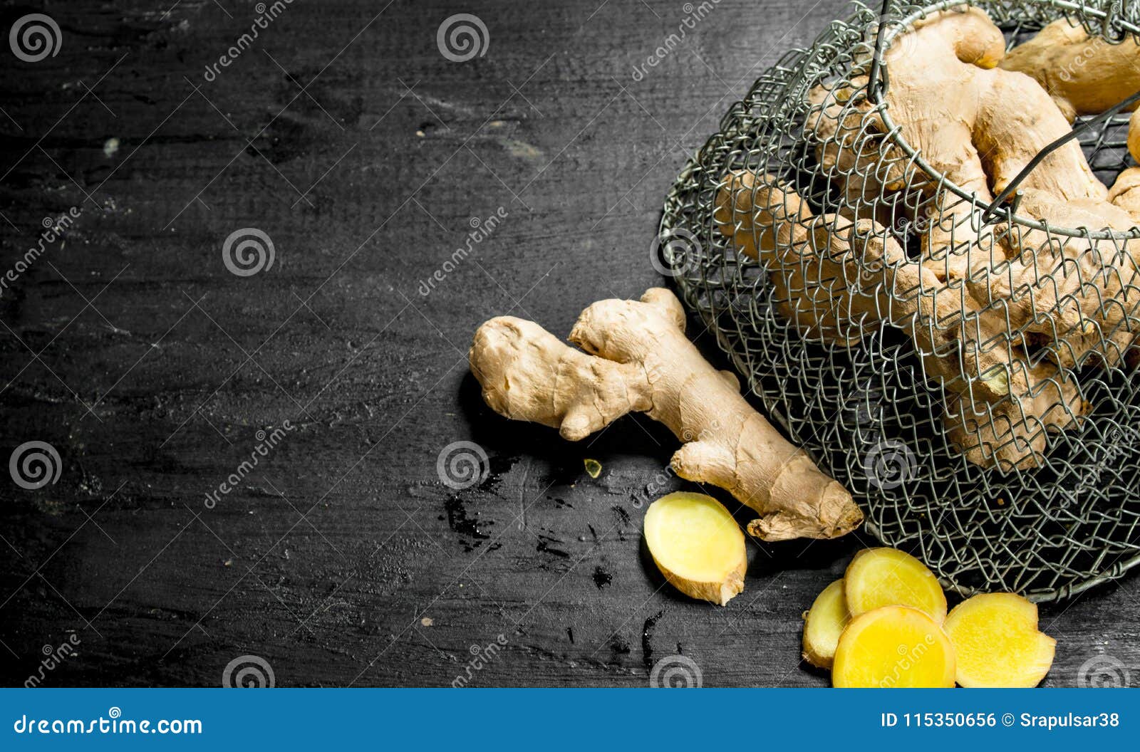 Fresh ginger in mesh bag. stock photo. Image of health - 115350656