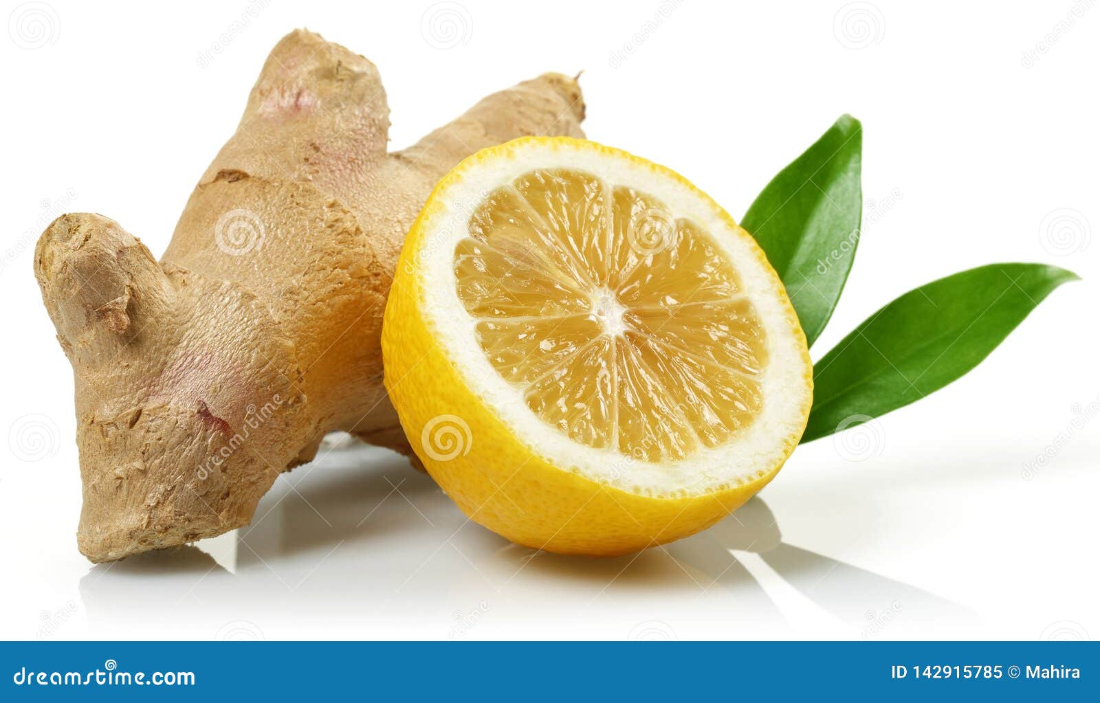 Fresh Ginger Root with Leaves and Lemon Isolated Stock Image - Image of ...