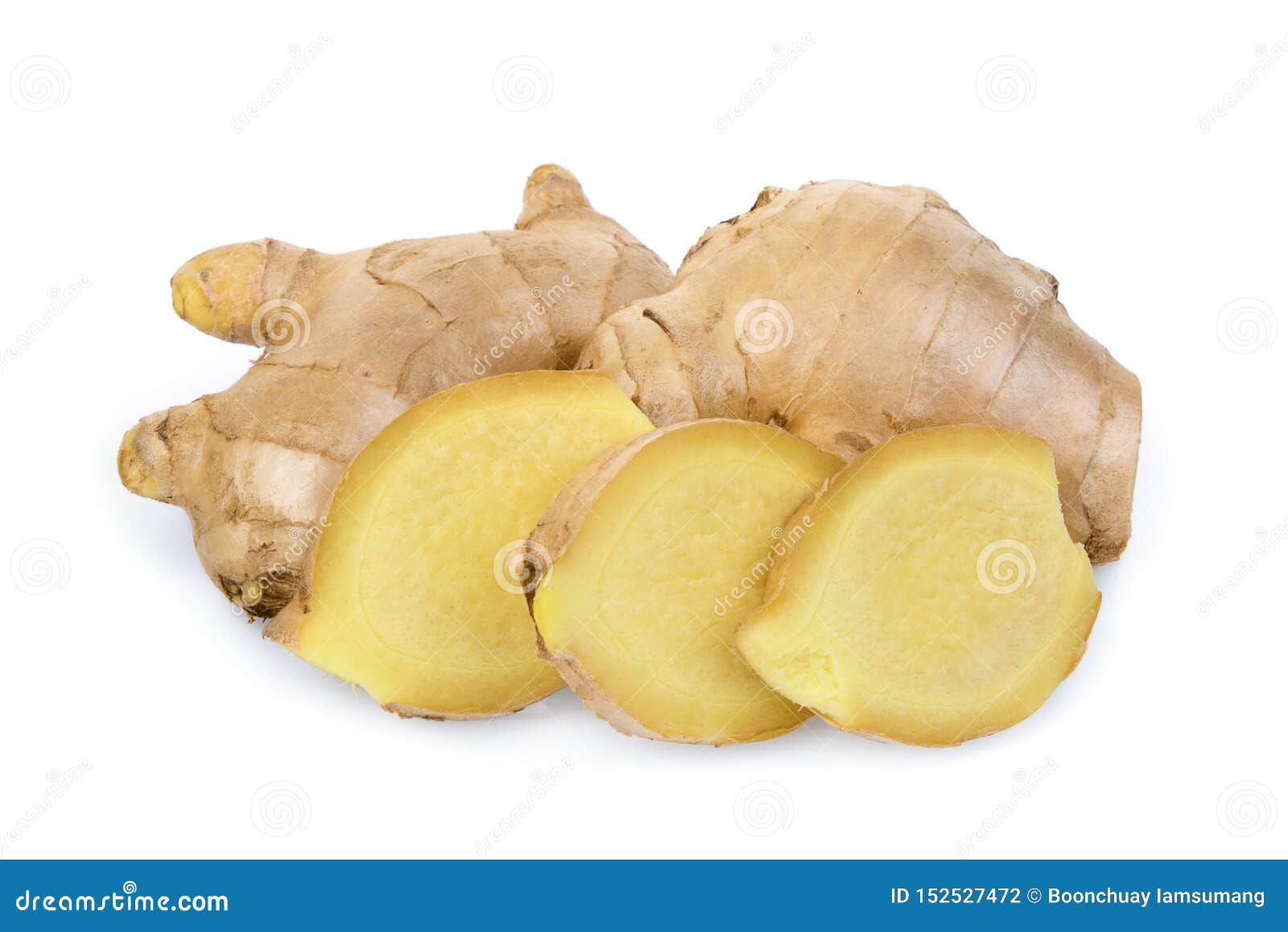 Fresh Ginger with Slices Isolated on White Stock Photo - Image of ...