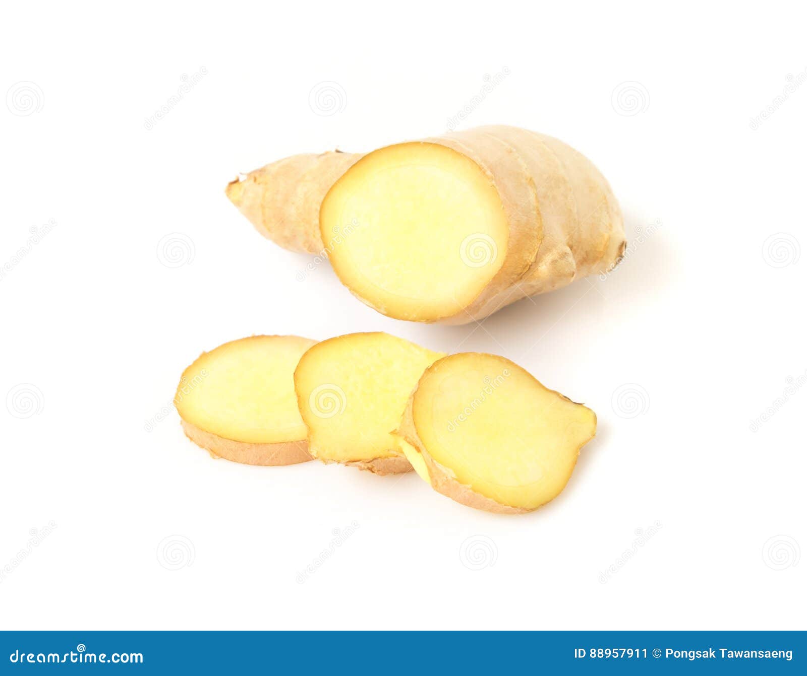 Fresh Ginger Slices on White Background, Herb and Raw Material C Stock ...