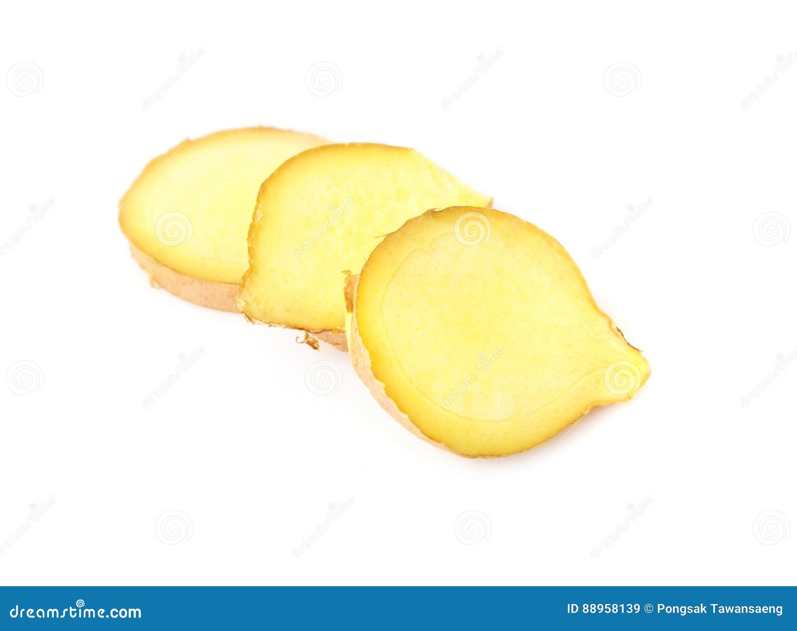 Fresh Ginger Slices on White Background, Herb and Raw Material C Stock ...