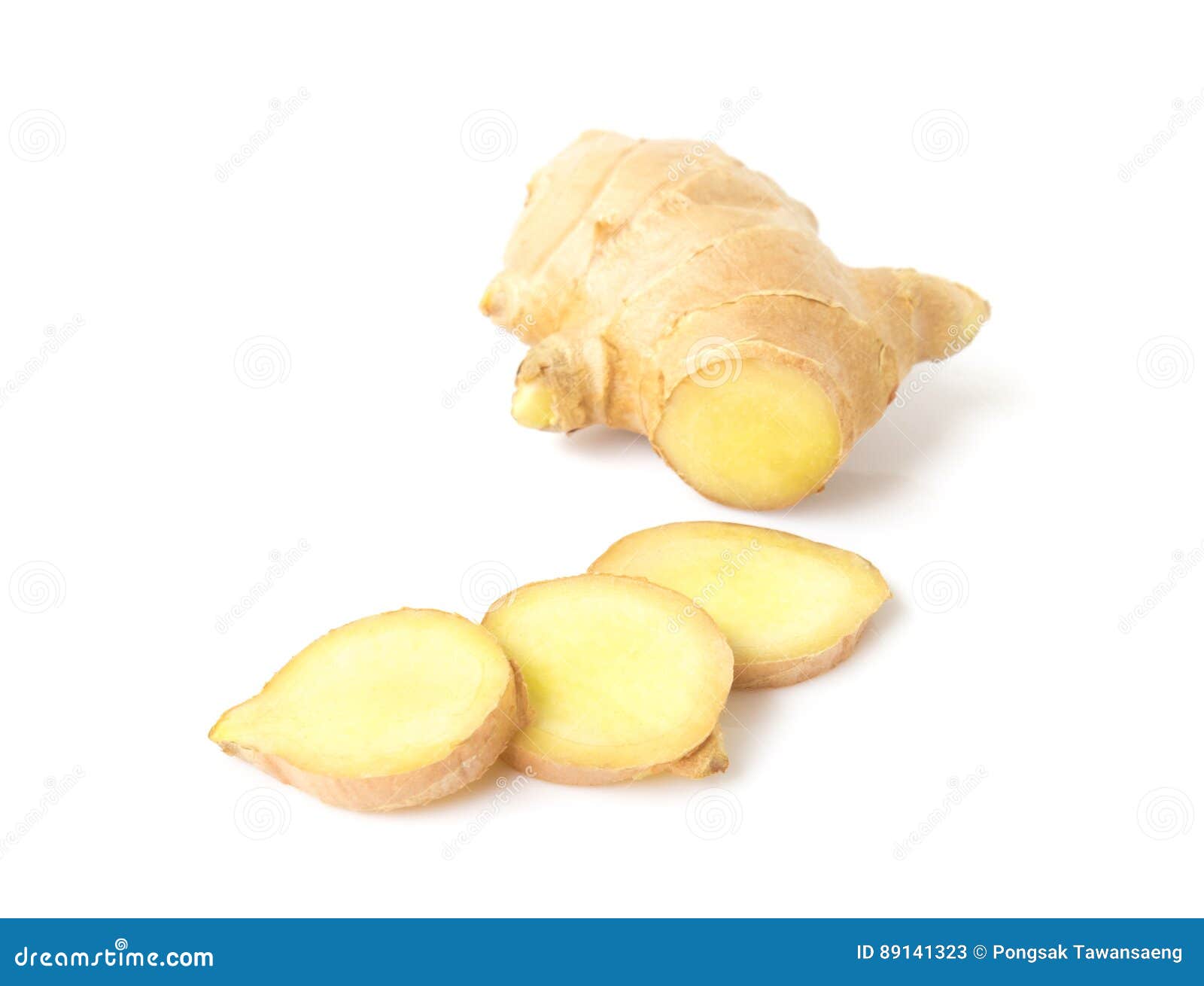 Fresh Ginger Slices on White Background, Herb and Raw Material C Stock ...