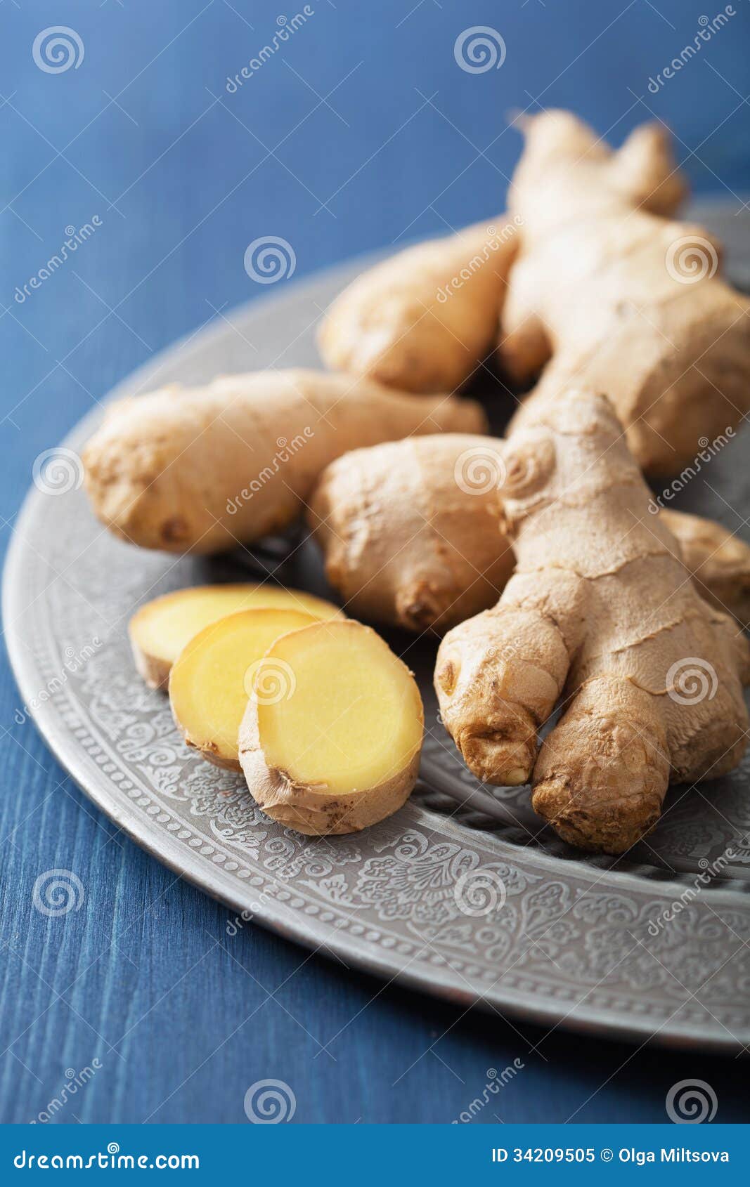 Fresh Ginger on Vintage Plate Stock Image - Image of ginger, closeup ...