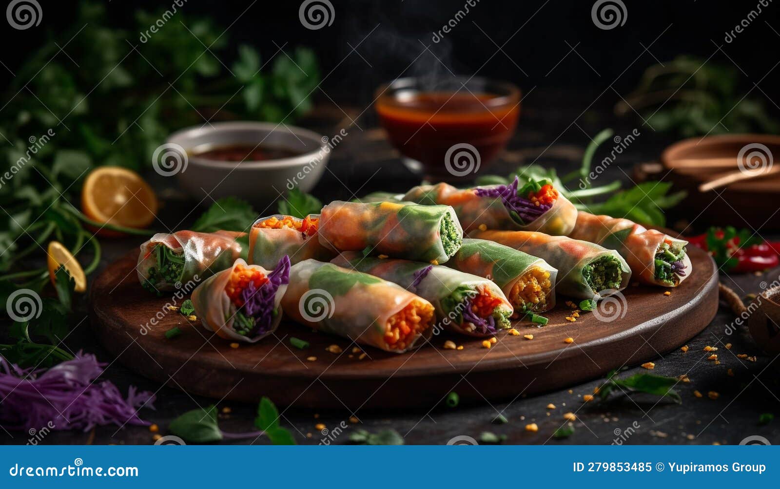 Fresh Gourmet Meal Pork Spring Roll, Beef Salad, and Vegetable Wrap ...