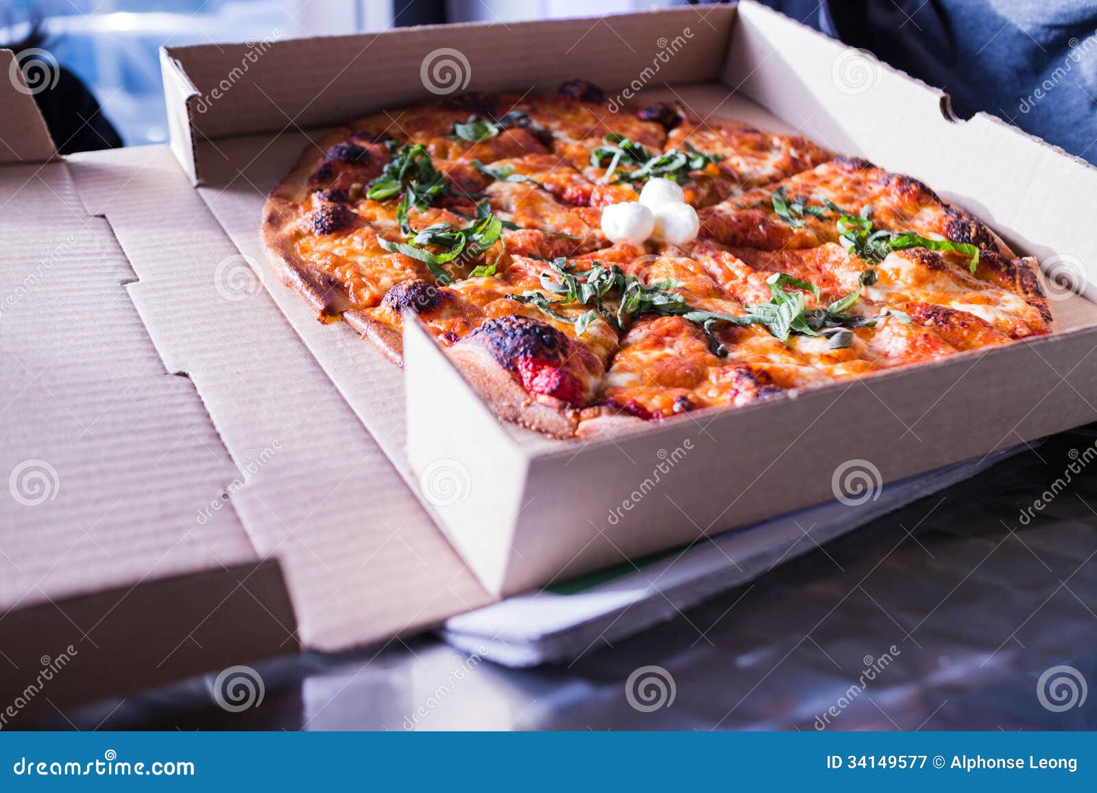 Fresh gourmet pizza in box stock image. Image of meal - 34149577