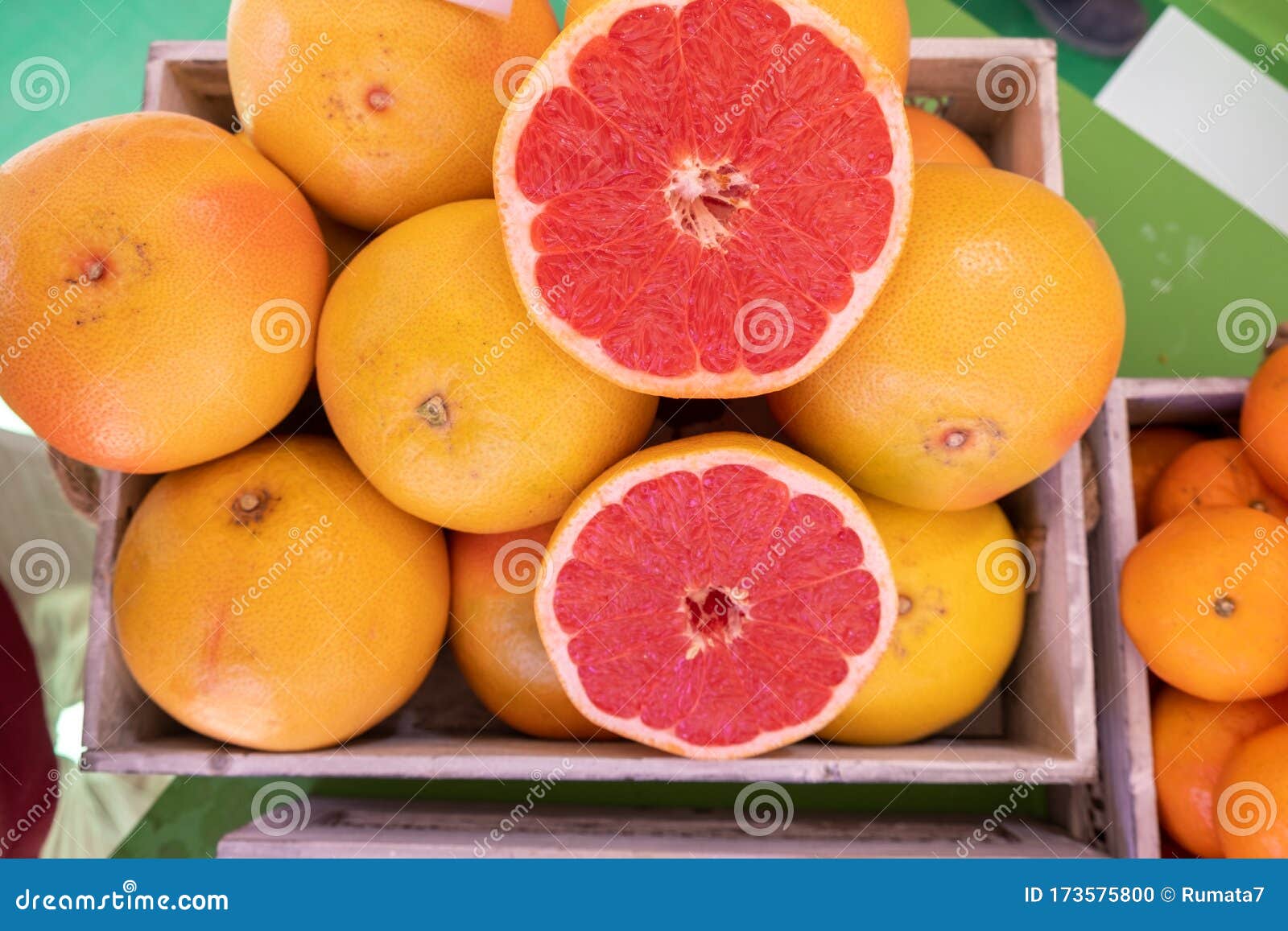 Fresh Grapefruit in a Box at an Agricultural Exhibition Stock Photo ...
