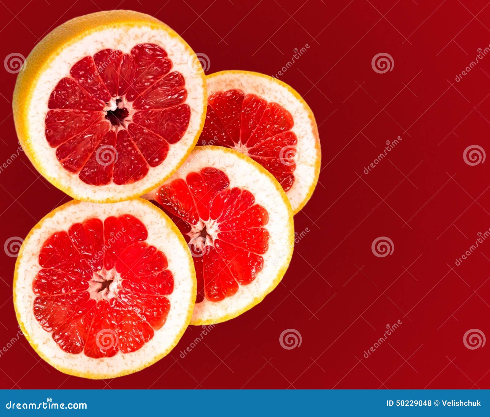Fresh Grapefruit and Slices Isolated on a Gradient Red Stock Photo ...