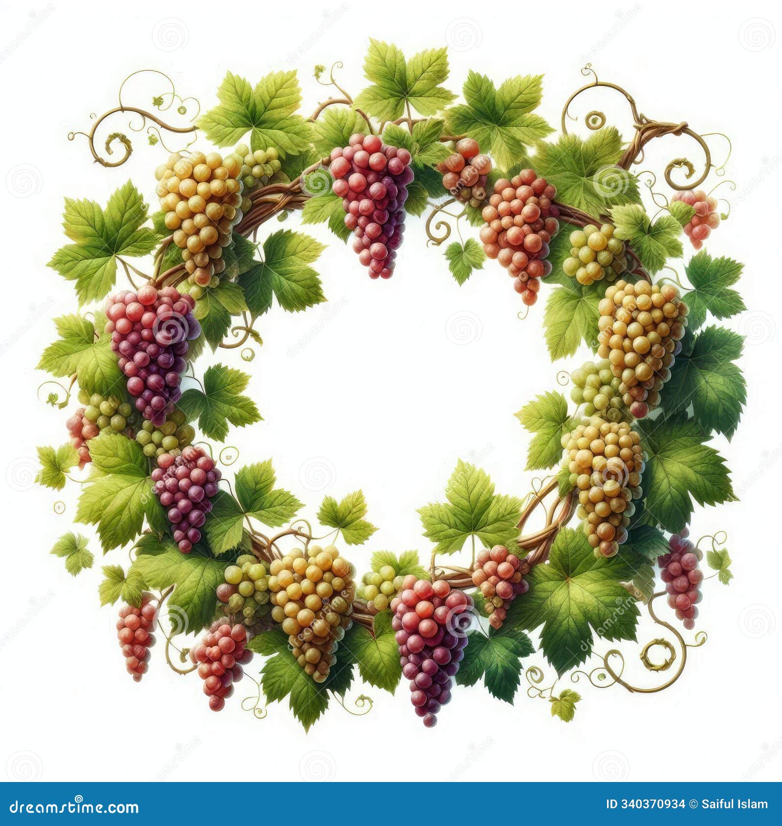 Fresh Grapevine Border Isolated On A White Background. Created With ...