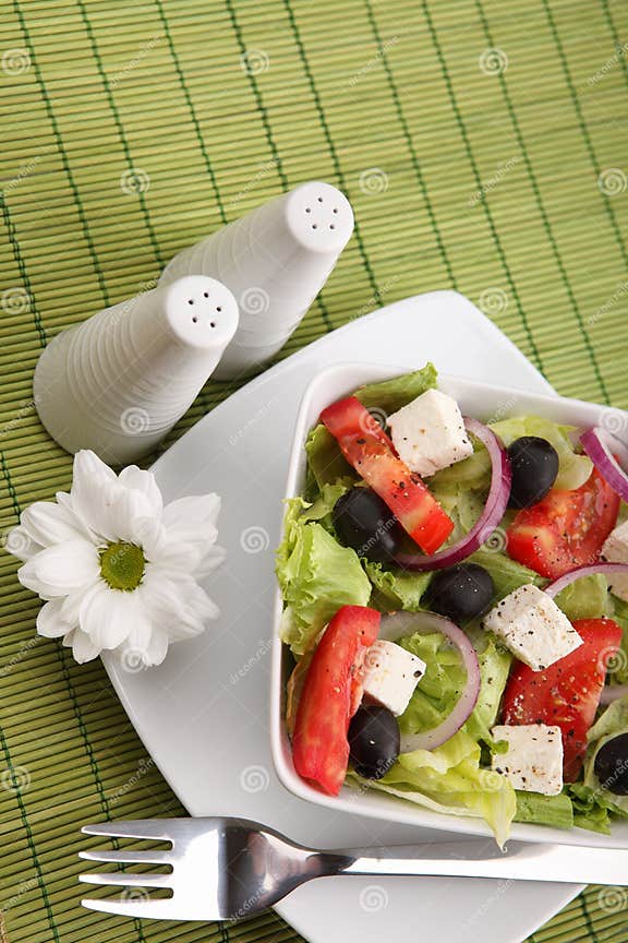 Fresh Greek Salad with Fork Stock Image - Image of appetizer, italian ...