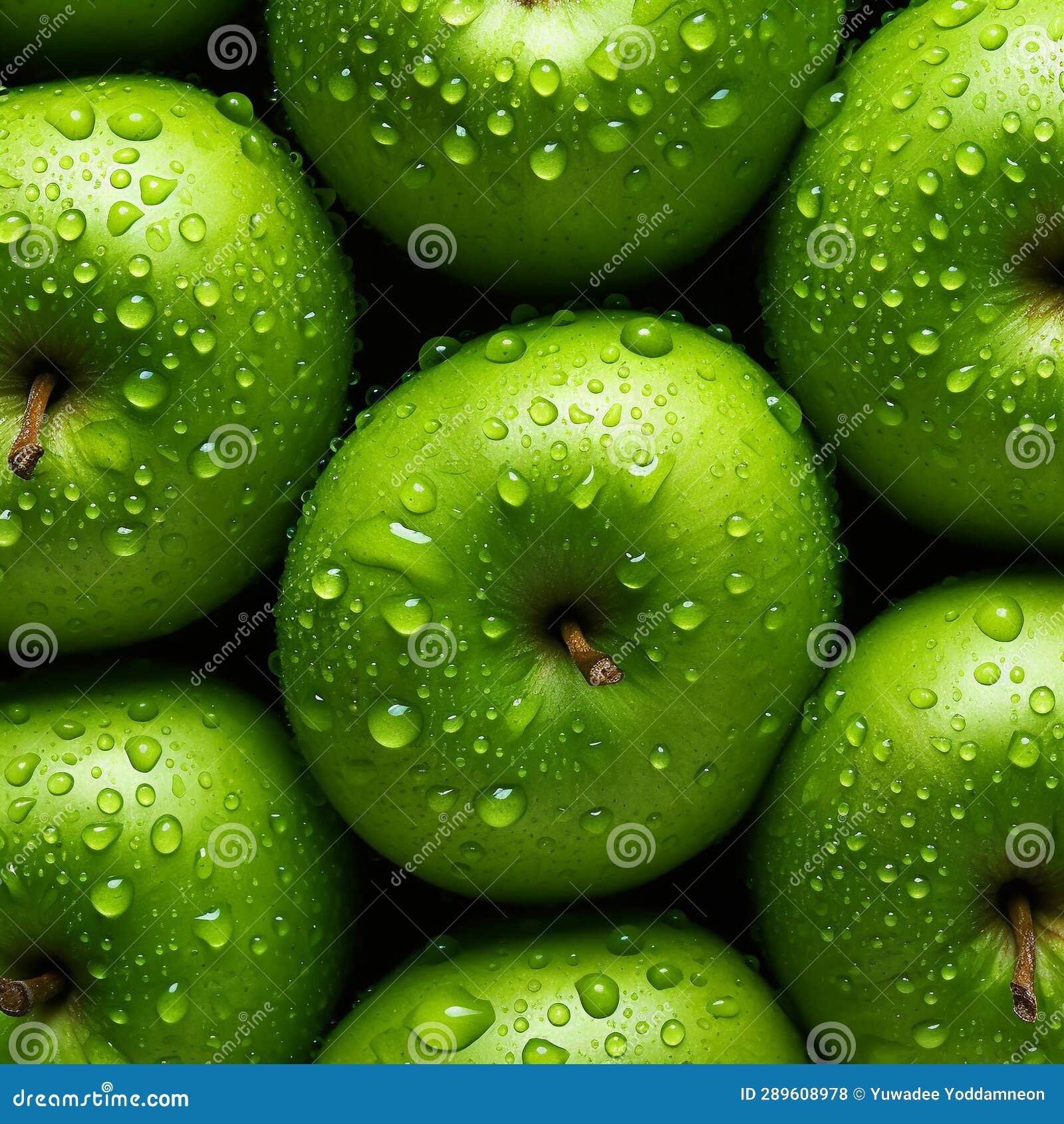 Fresh Green Apple Background Adorned with Glistening Raindrop Stock ...