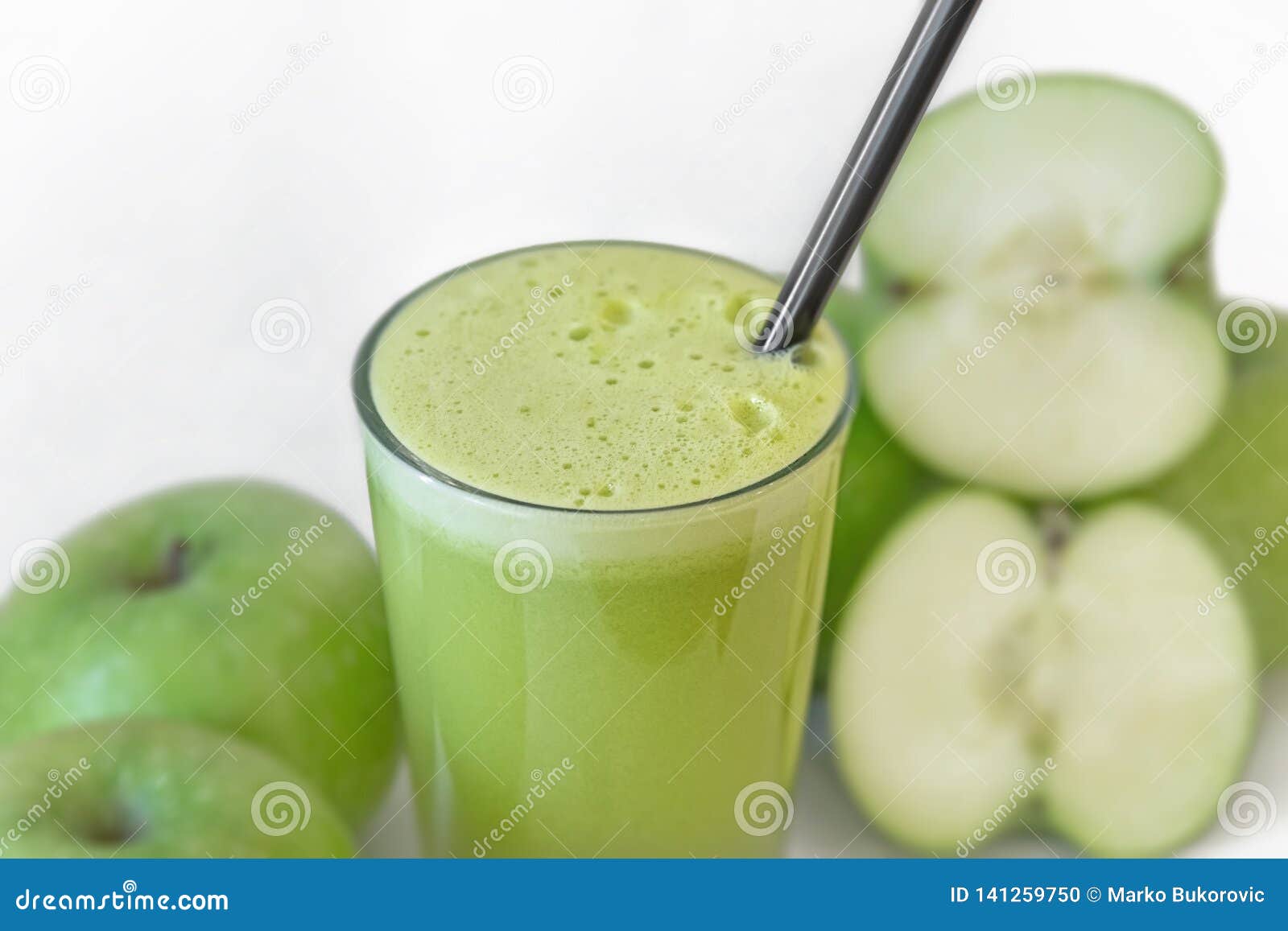 Fresh Green Apple Drink Surrounded by Green Apples Stock Photo - Image ...