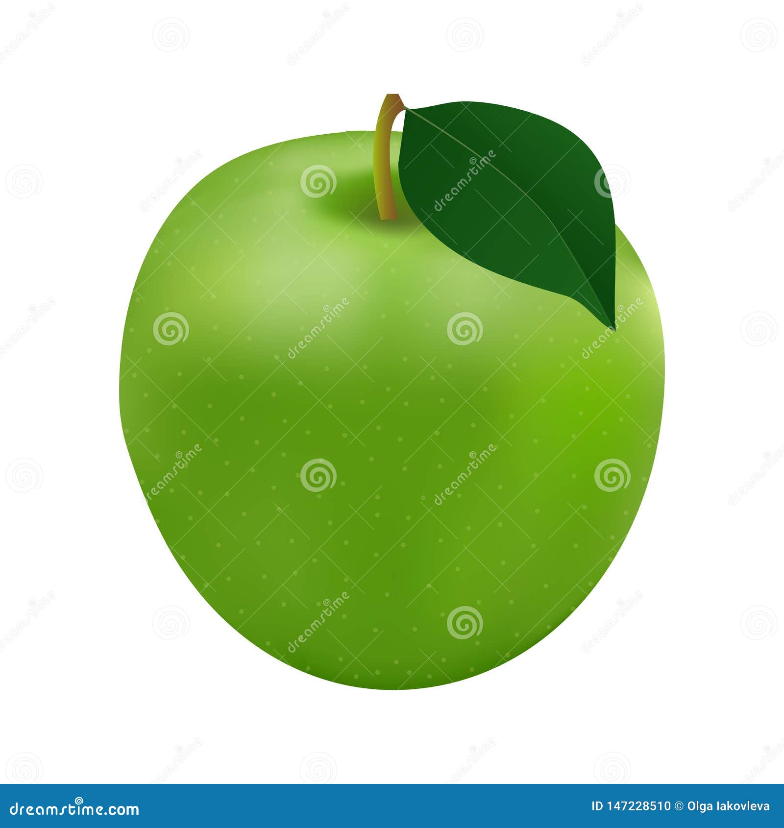 Fresh Green Apple with Leaf. Stock Vector - Illustration of graphic ...