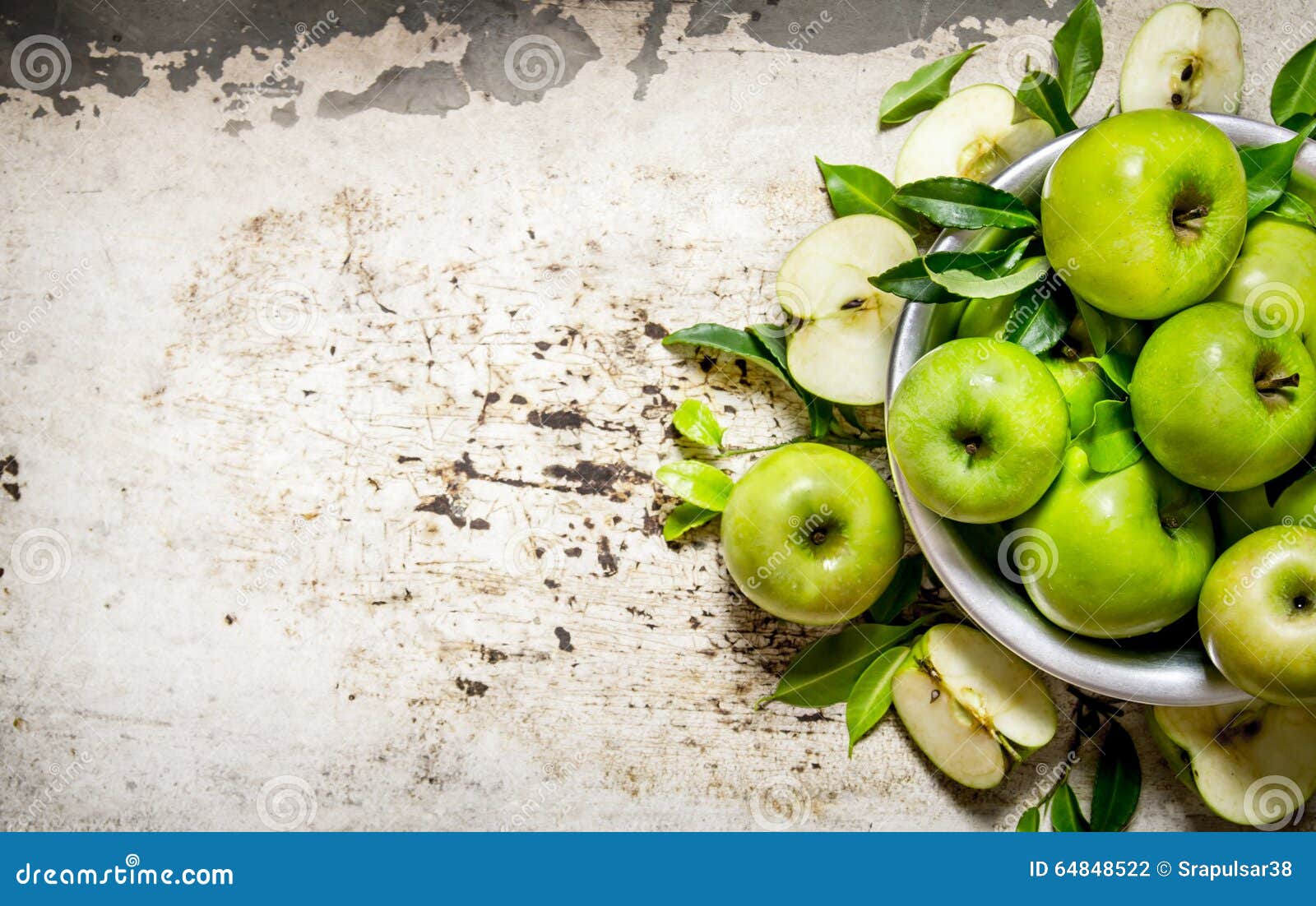 Fresh Green Apples in a Dish on Rustic Background. Stock Photo - Image ...