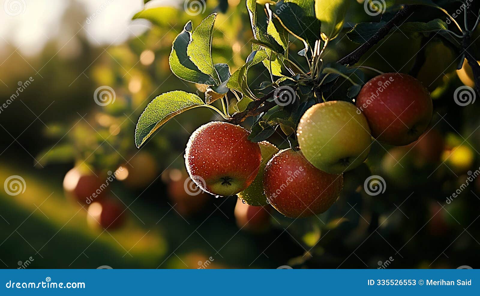 Fresh Green Apples Drop from the Tree in the Orchard Stock Image ...