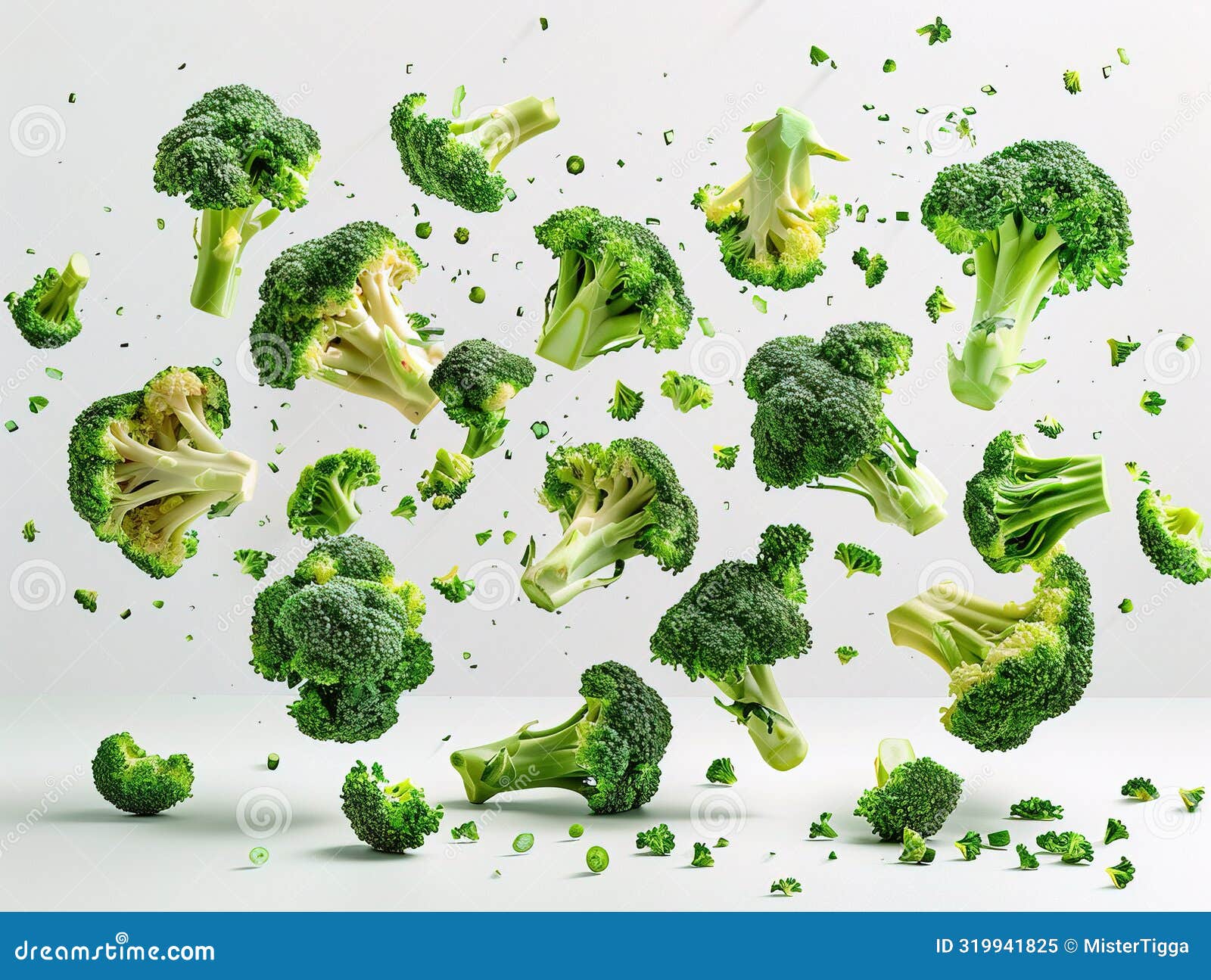 Fresh Green Broccoli Falling on White Background. Photography of ...