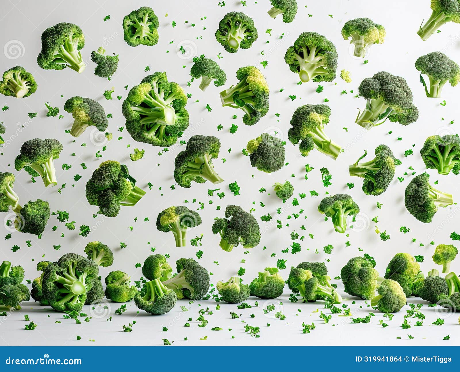 Fresh Green Broccoli Falling on White Background. Photography of ...
