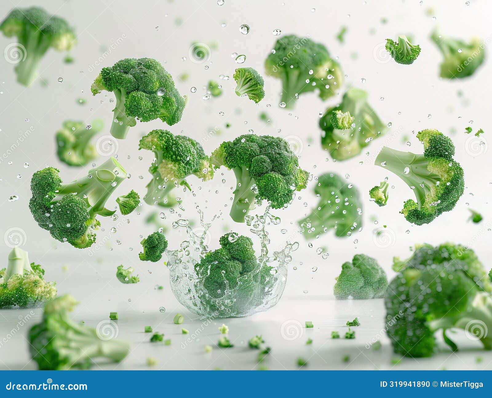 Fresh Green Broccoli Falling on White Background. Photography of ...