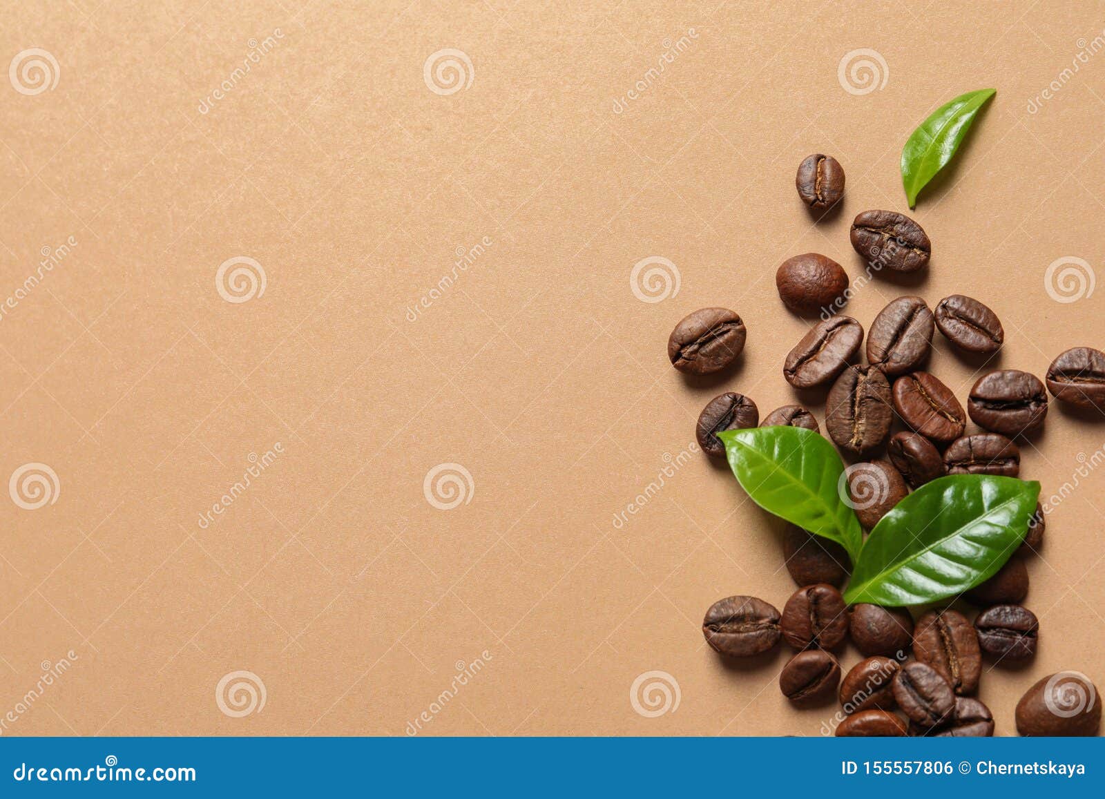 Fresh Green Coffee Leaves and Beans on Light Background, Flat Lay ...