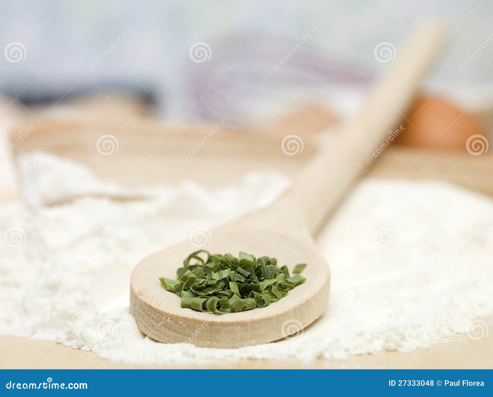 Fresh Green Condiment Placed on Wooden Spoon Stock Photo - Image of ...