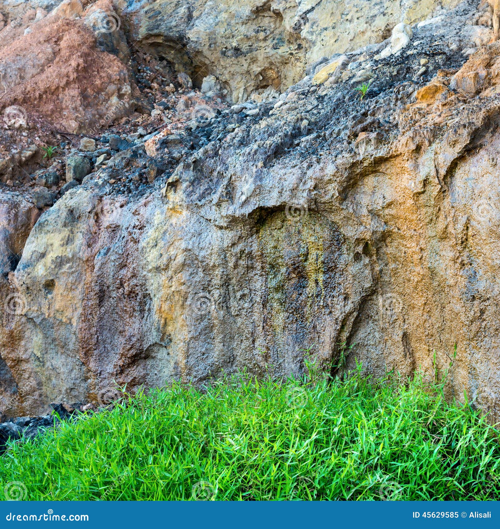 Fresh Green Grass on Rock Stone Background, Closeup Stock Image - Image ...