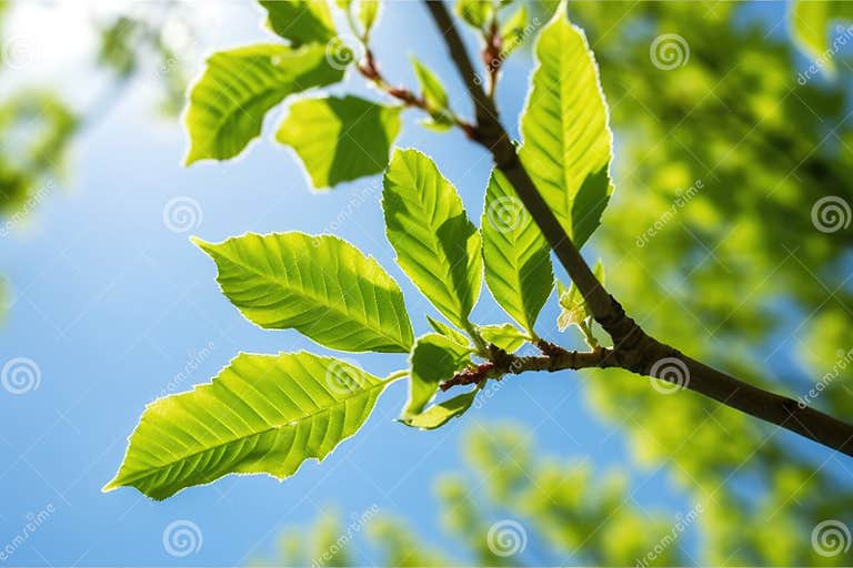Fresh Green Leaves Budding on a Tree in Spring Stock Image - Image of ...