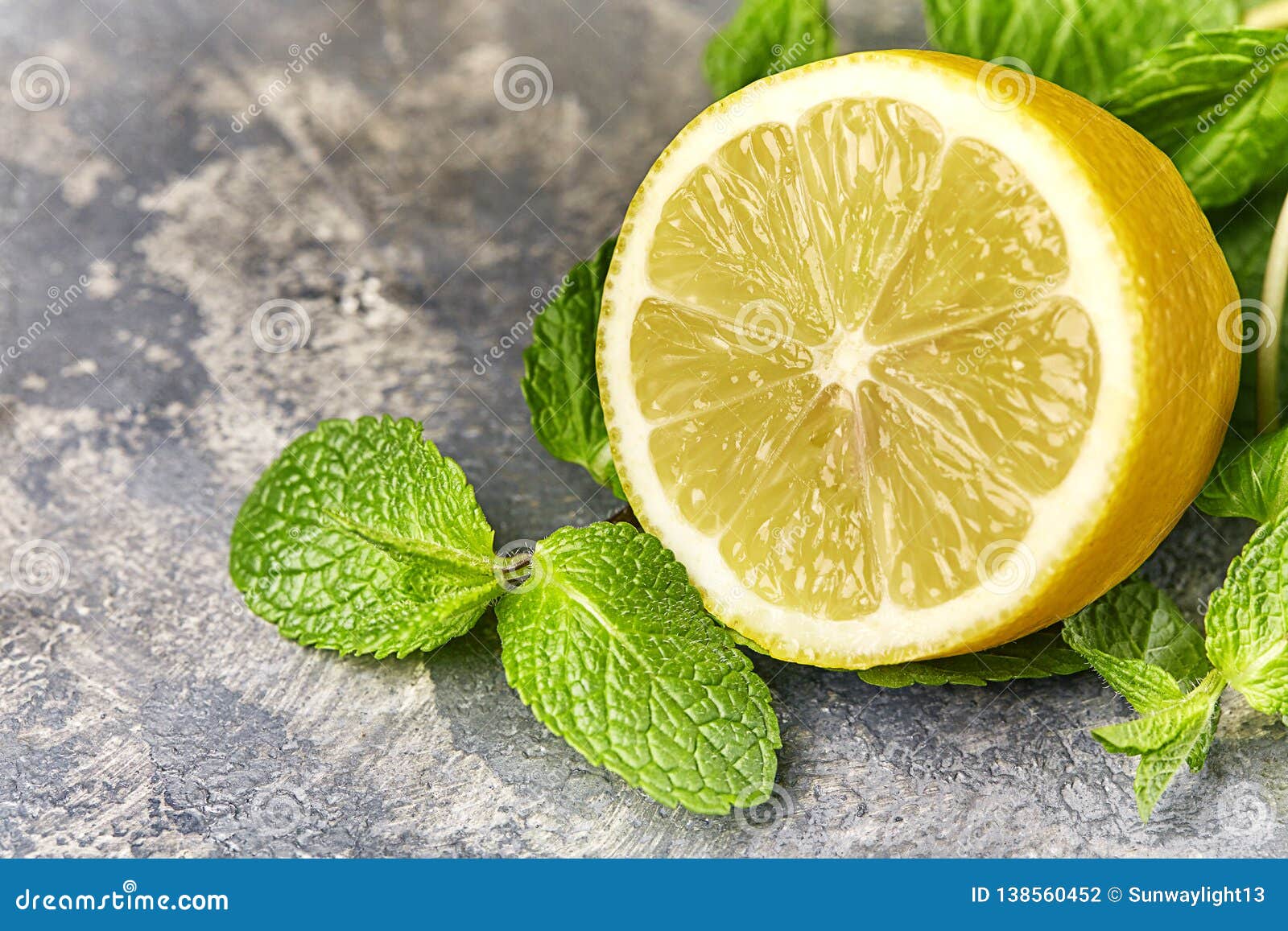 Fresh Green Mint and Lemon on Table Stock Photo - Image of leaves ...