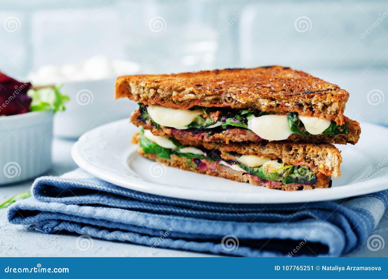 Fresh Green Mozzarella Grilled Rye Sandwich Stock Image - Image of ...