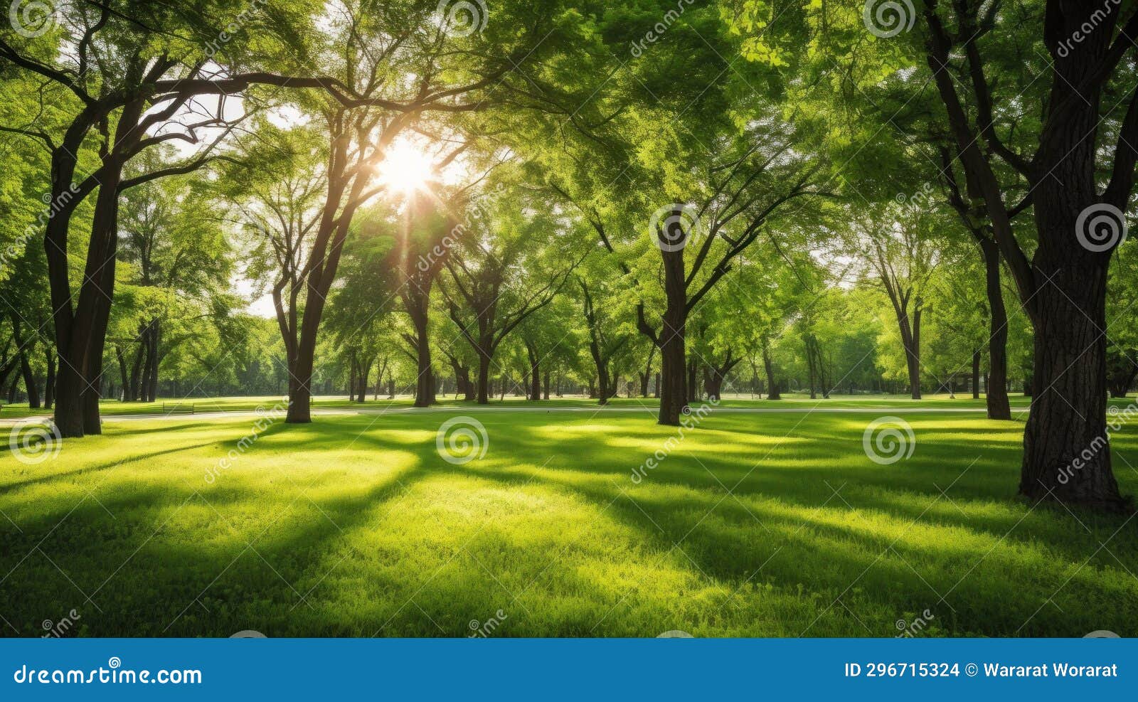 Fresh Green Nature, Trees in the Park with Green Grass and Sunlight ...
