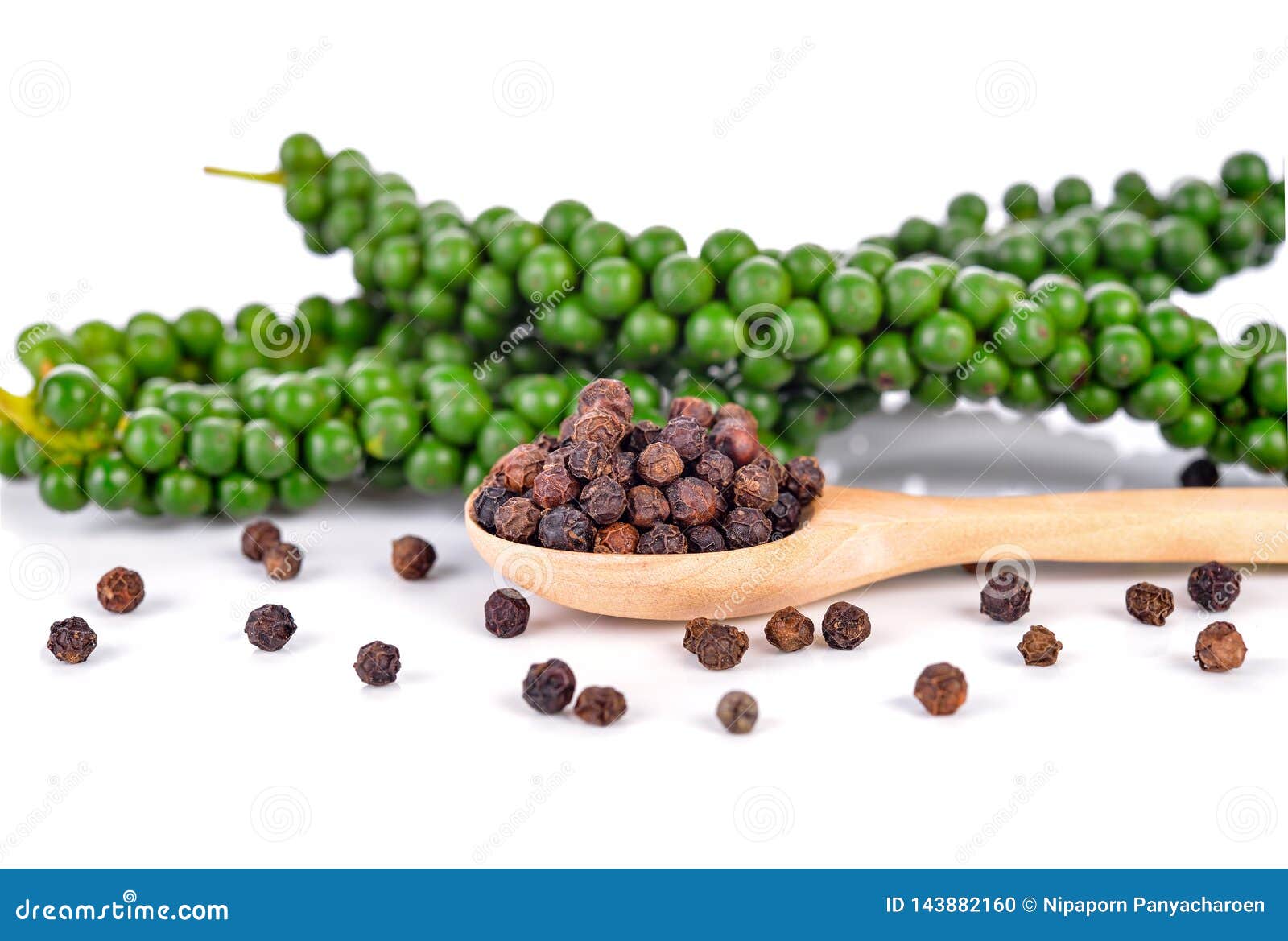 Fresh Green Peppercorns and Black Peppercorns Stock Photo - Image of ...
