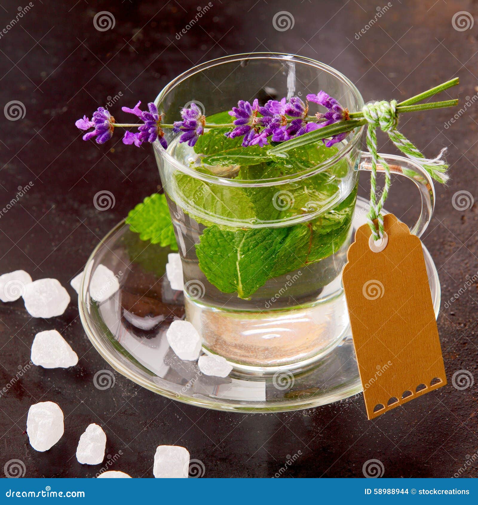 Fresh Green Peppermint Tea in a Cup with an Empty Tag Stock Photo ...
