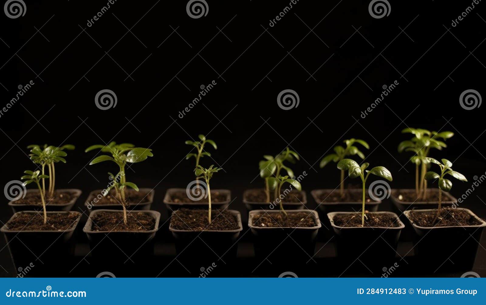 Fresh Green Seedling Grows in a Flower Pot on Black Background ...