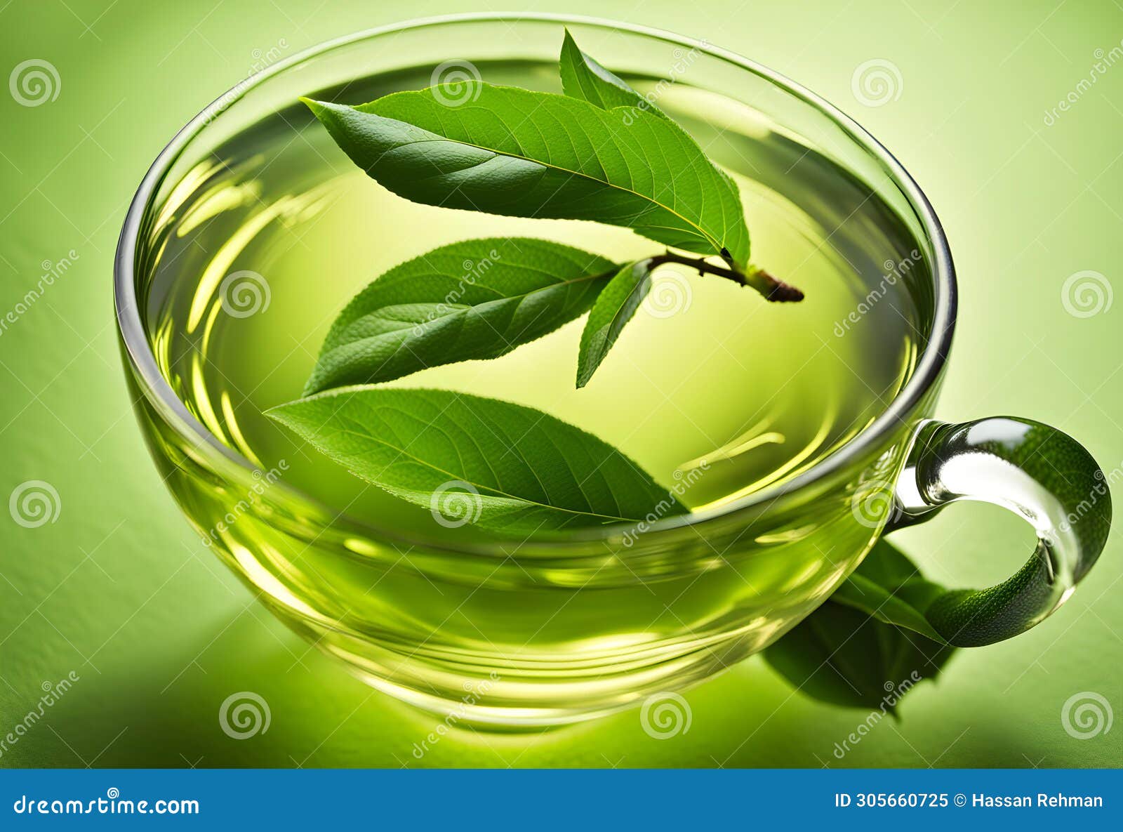 Fresh Green Tea with Tea Leaves in the Water Stock Illustration ...