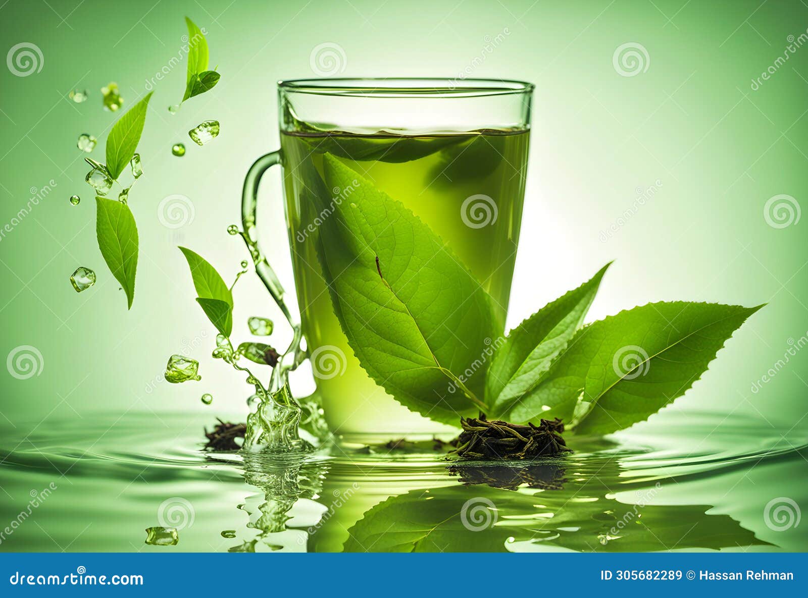Fresh Green Tea with Tea Leaves in the Water Stock Image - Image of ...