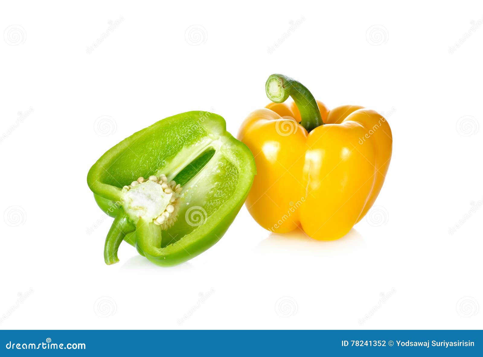 Fresh Green, Yellow Bell Pepper with Stem on White Background Stock ...