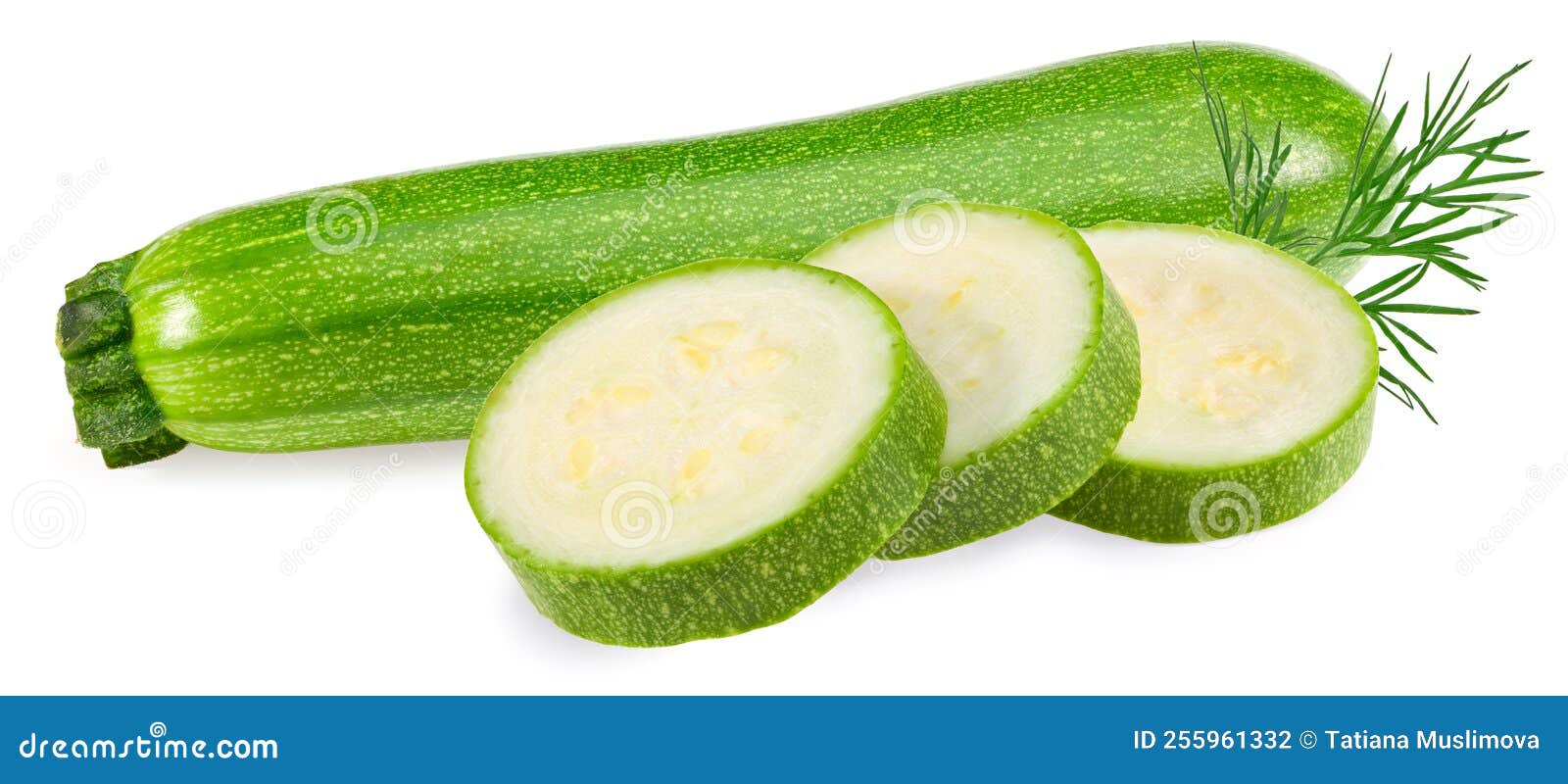 Fresh Green Zucchini or Marrow with Slices Isolated on White Background ...