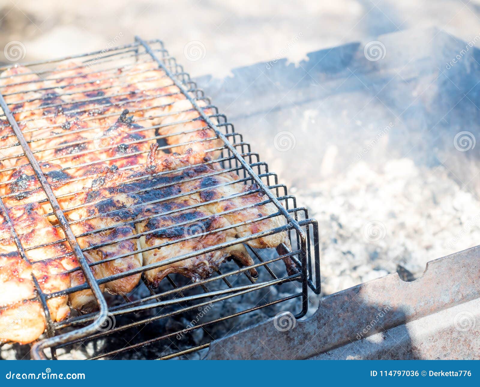 Fresh Grilled Chicken Baked Over Coals in an Open Space Stock Photo ...