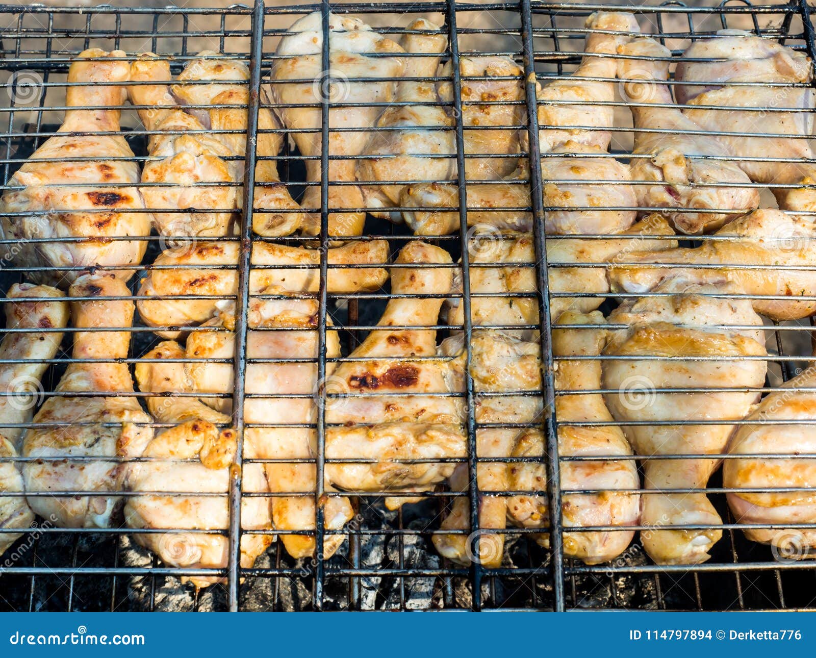 Fresh Grilled Chicken Baked Over Coals in an Open Space Stock Photo ...