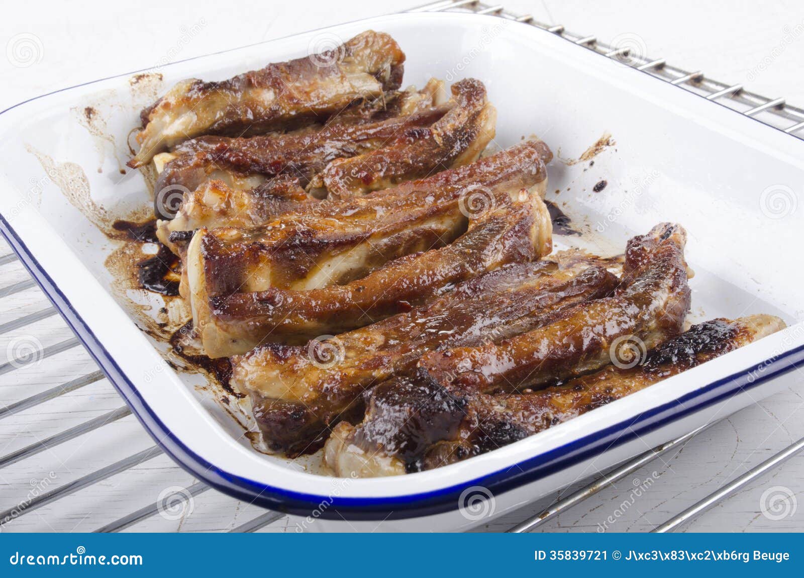Fresh Grilled Spare Ribs in an Enamel Bowl Stock Image - Image of ...