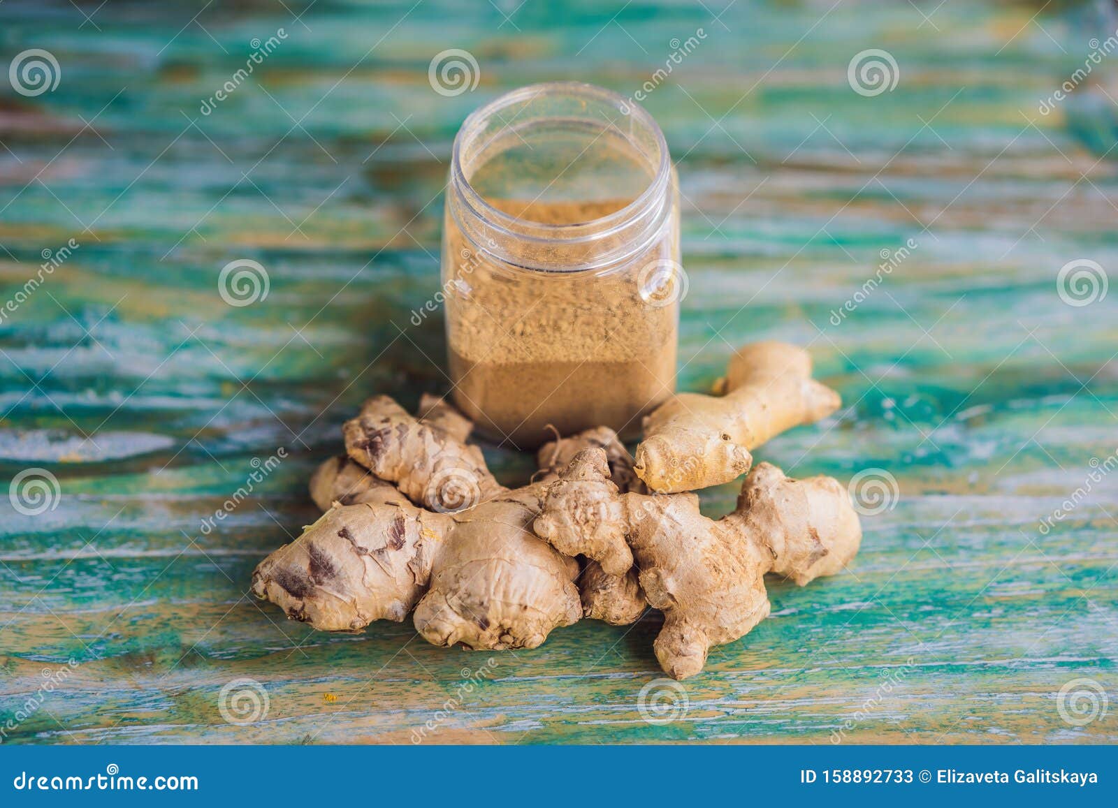 Fresh and Ground Ginger Root Spice on Wooden Table Stock Image - Image ...
