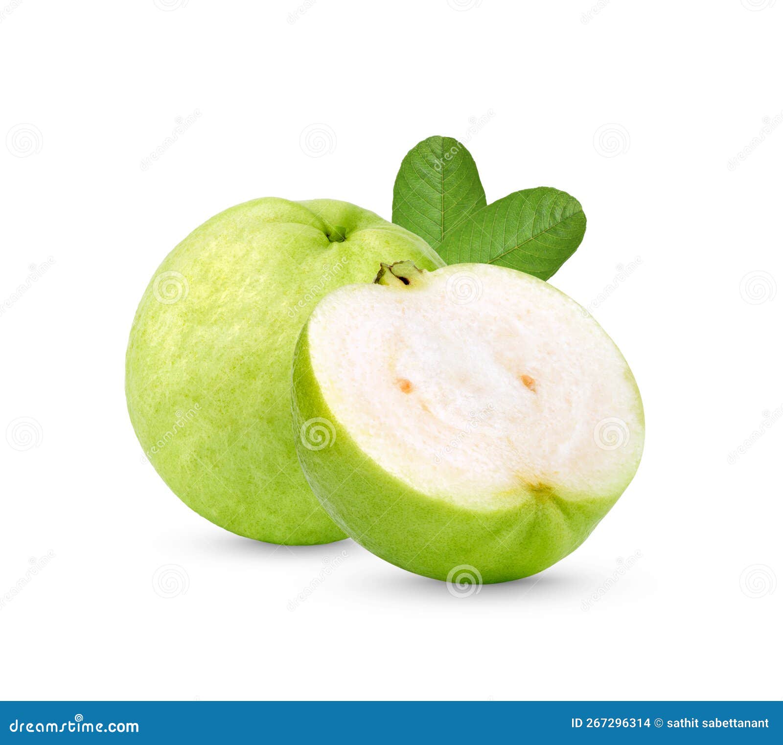 Fresh Guava Fruit with Leaves Isolated on White Background Stock Photo ...