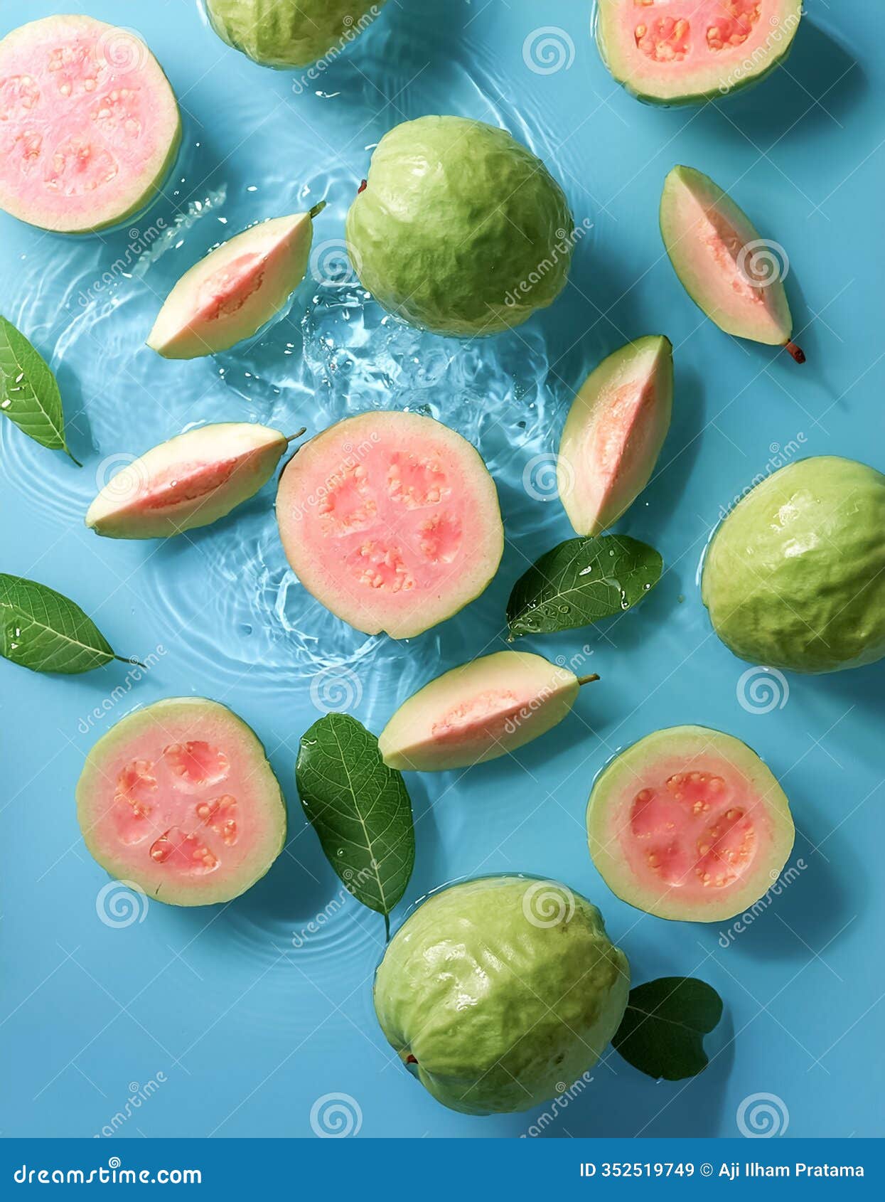 Fresh Guava Fruit Whole and Slices Floating in a Clear Blue Water Stock ...