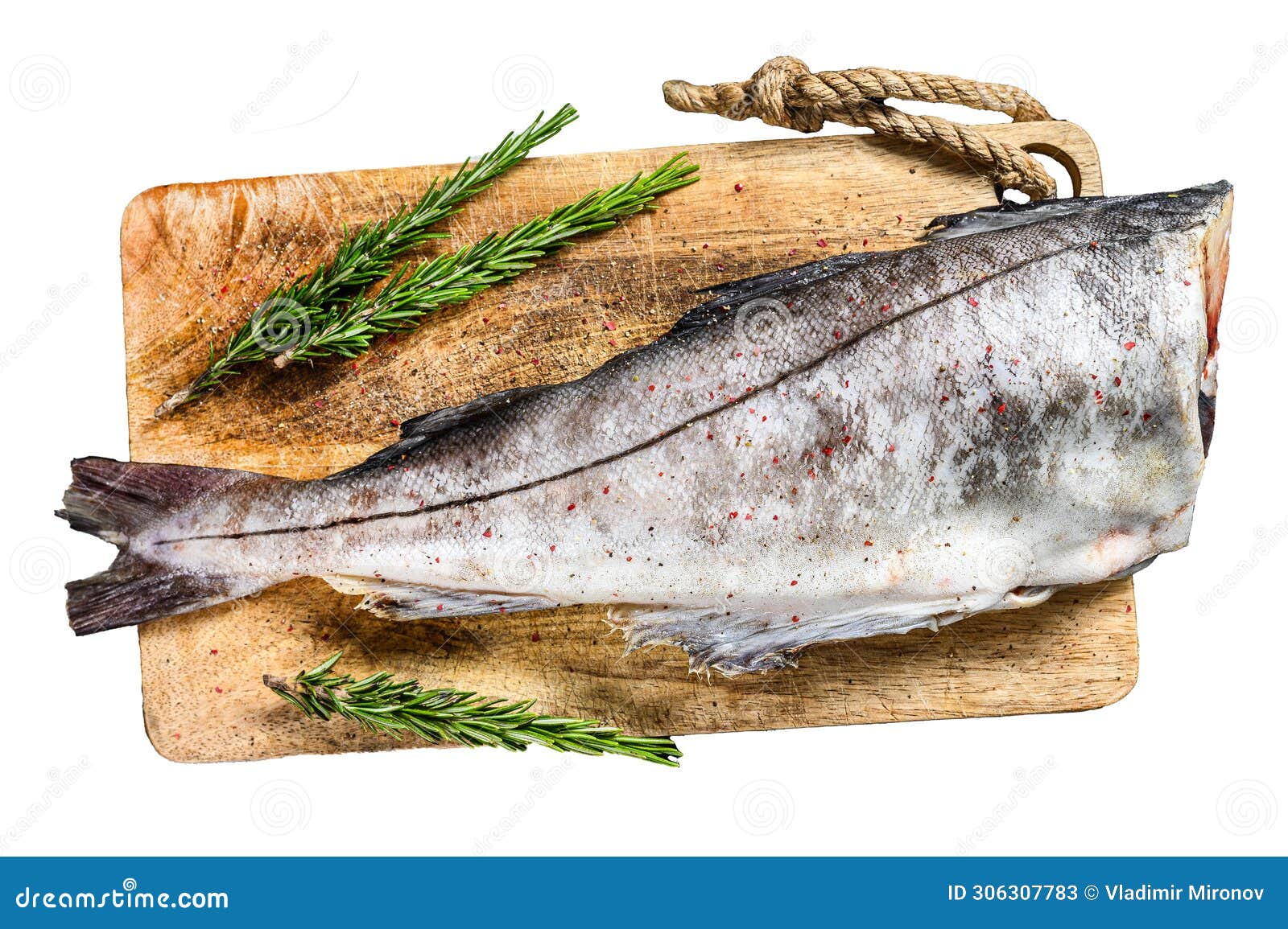 Fresh Haddock Fish Carcass on the Cutting Board. Isolated on White ...