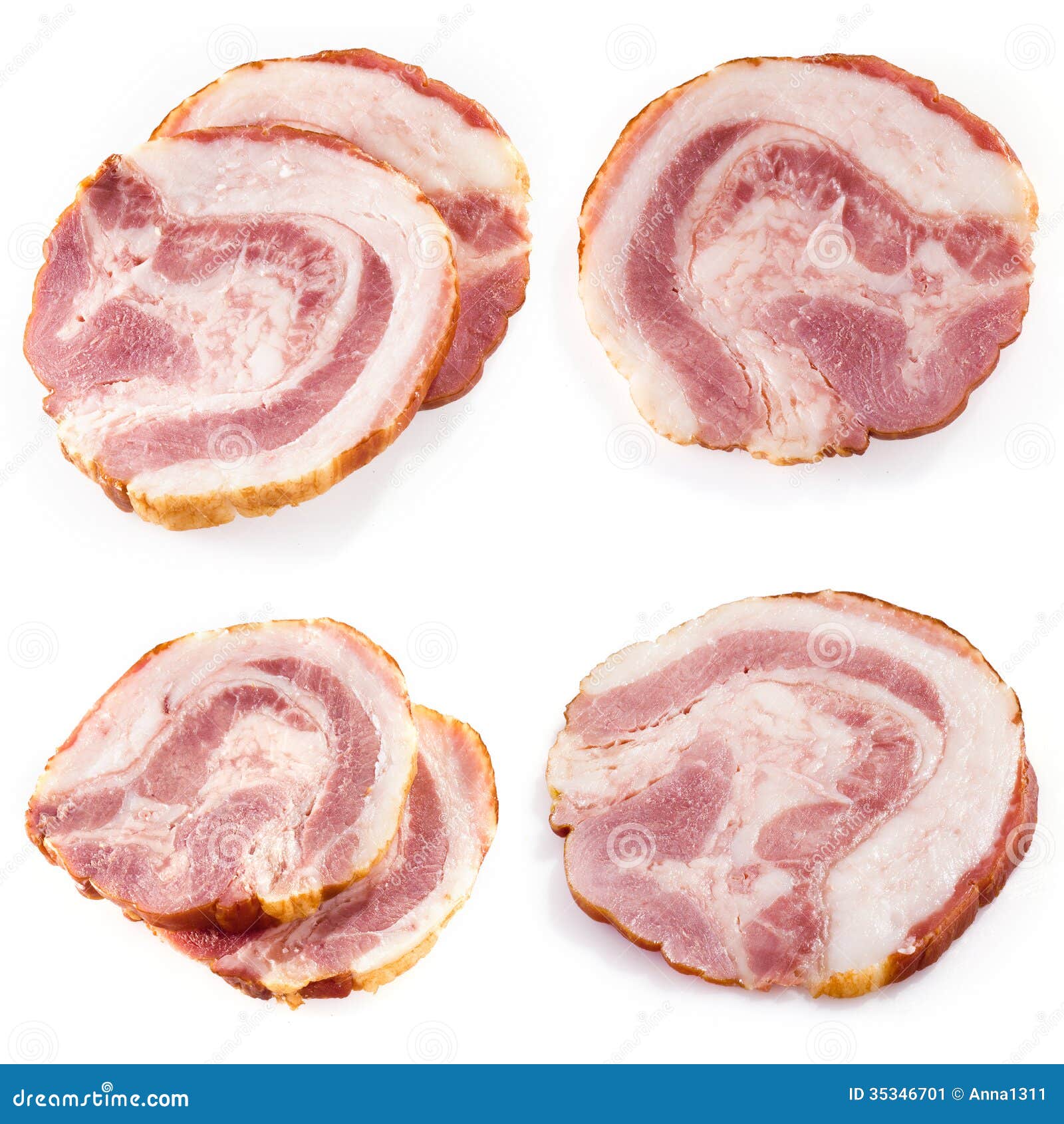 Fresh Ham Slice Isolated in White. Collection Stock Image - Image of ...