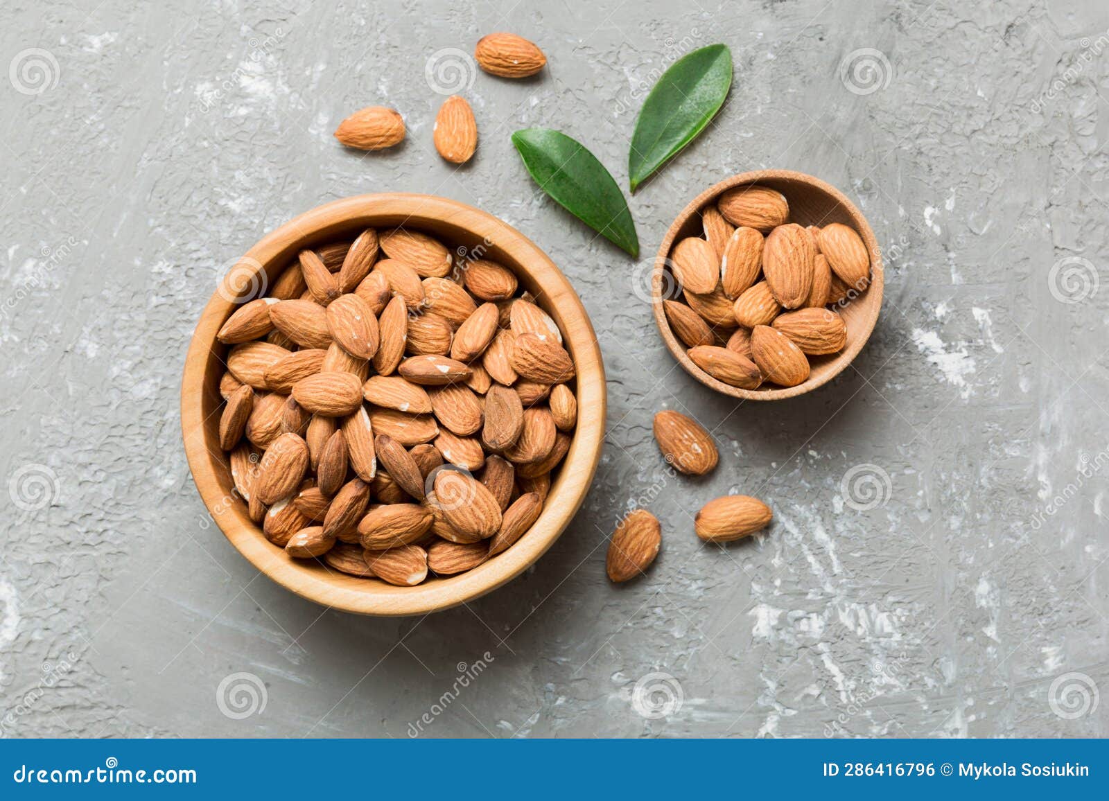 Fresh Healthy Almond in Bowl on Colored Table Background. Top View ...