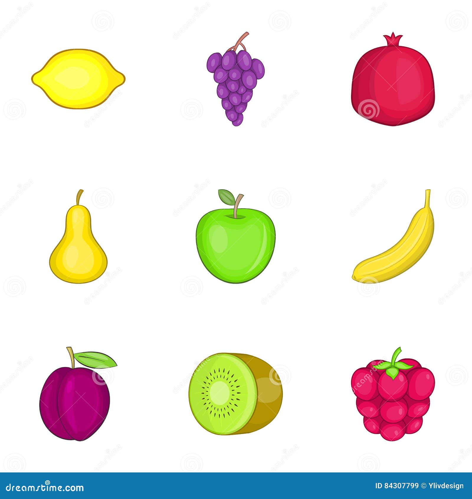 Fresh Healthy Fruit Icons Set, Cartoon Style Stock Vector ...