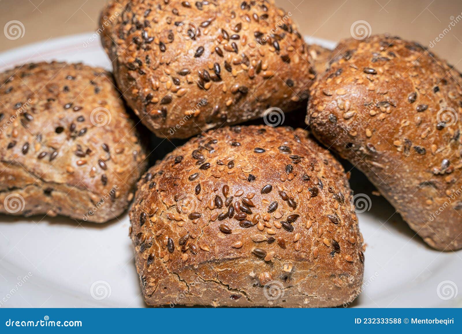 Fresh and Healthy Multigrain Rolls on the Plate Stock Photo - Image of ...