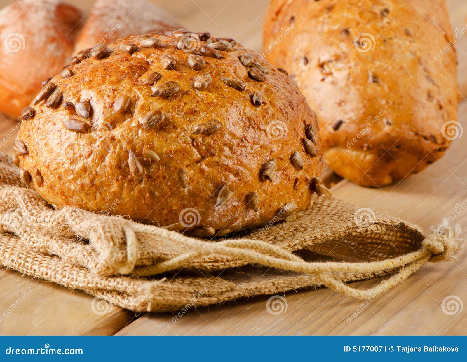 Fresh Healthy Natural Bread on Wooden Table Stock Image - Image of ...