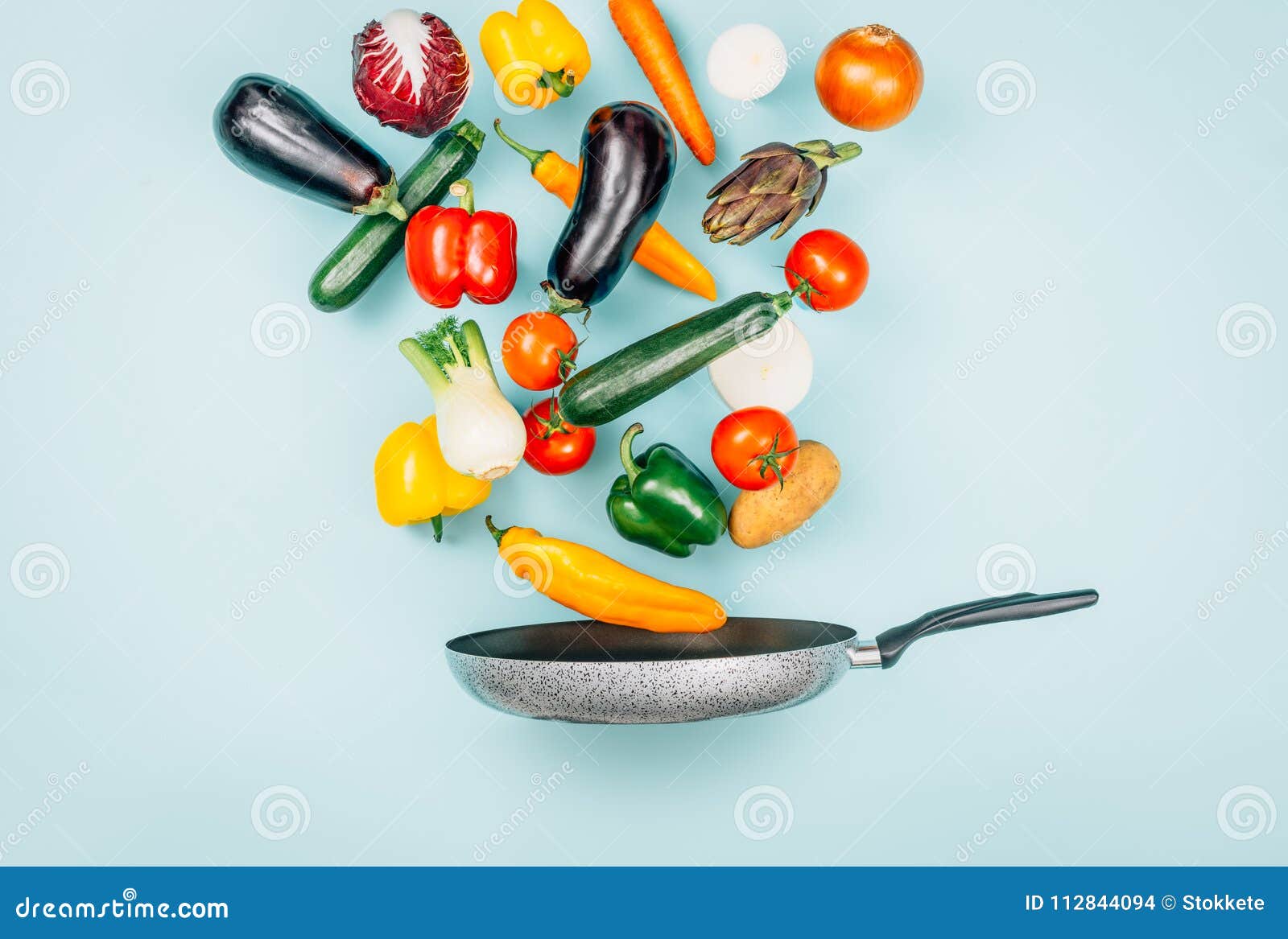 Fresh Healthy Vegetables Falling in a Pan Stock Photo - Image of frying ...