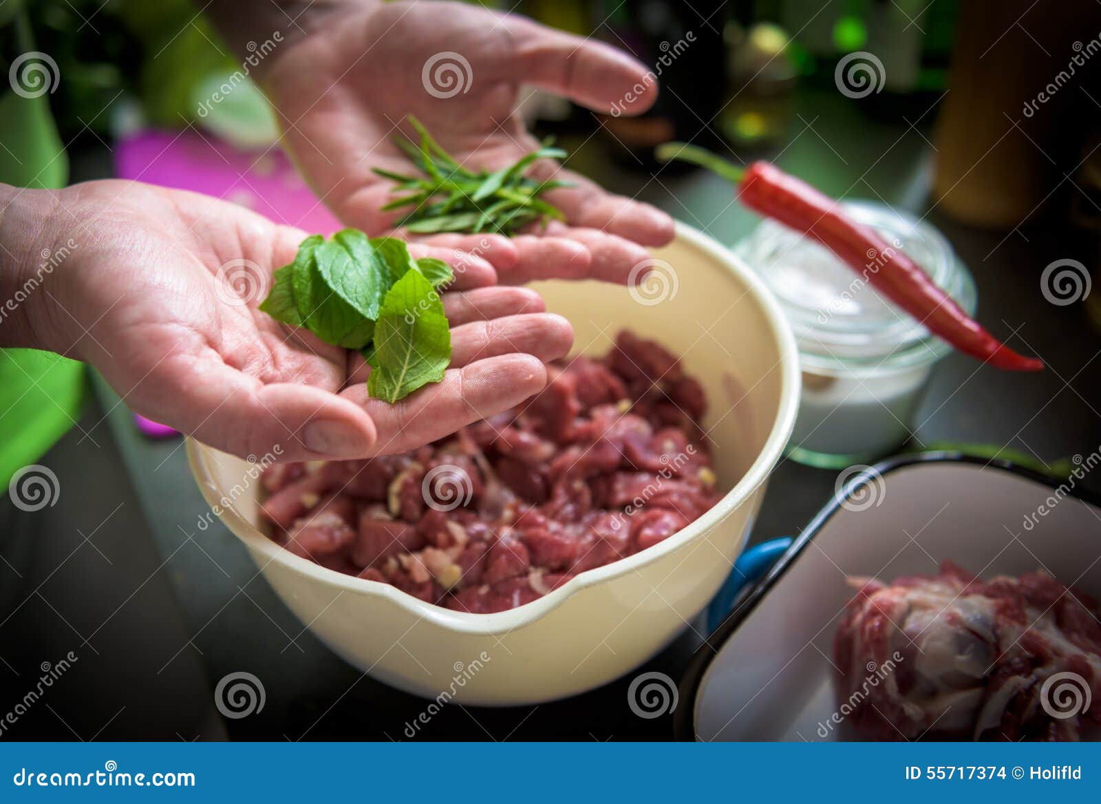 Fresh Herbs and Nutria Meat Stock Photo - Image of culinary, cuisine ...