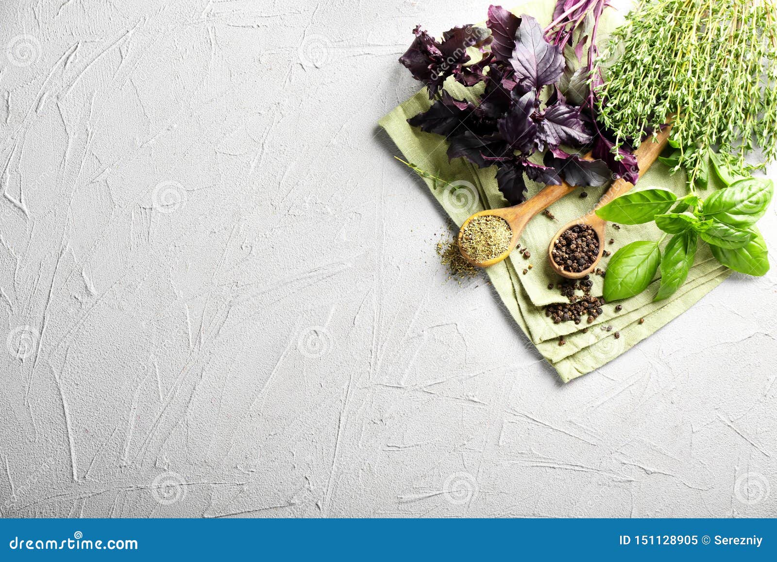 Fresh Herbs with Spices on Grey Textured Background Stock Image - Image ...